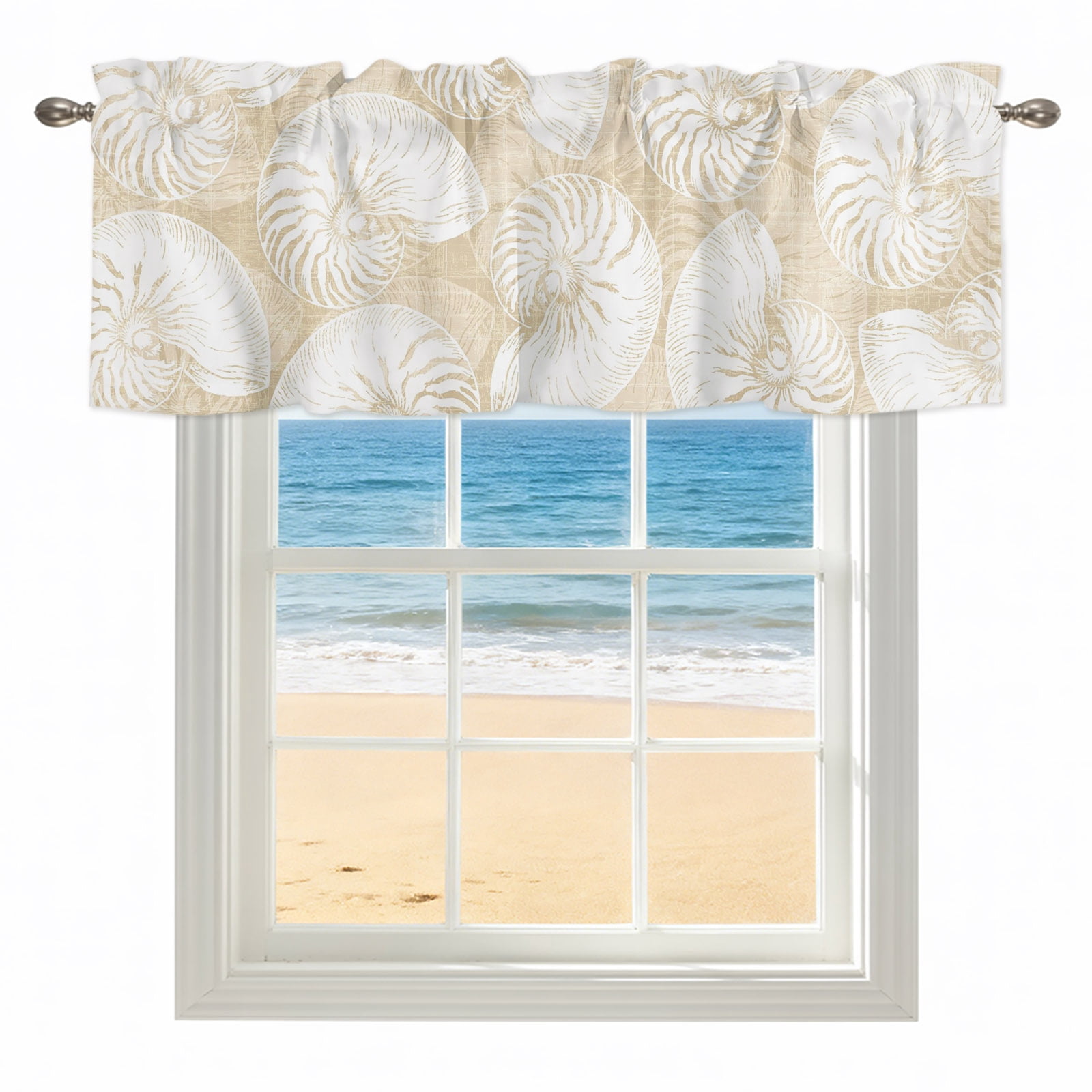 Beige Shell Valances for Windows, Rod Pocket Kitchen Valance Curtains ...