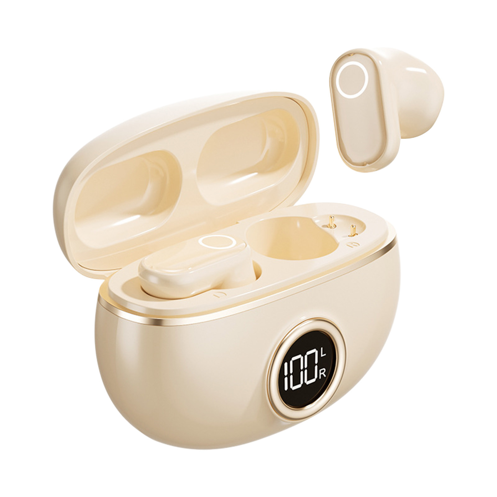 Beige Short Stem Wireless Bluetooth Earbuds, In-Ear Design With Mirror ...