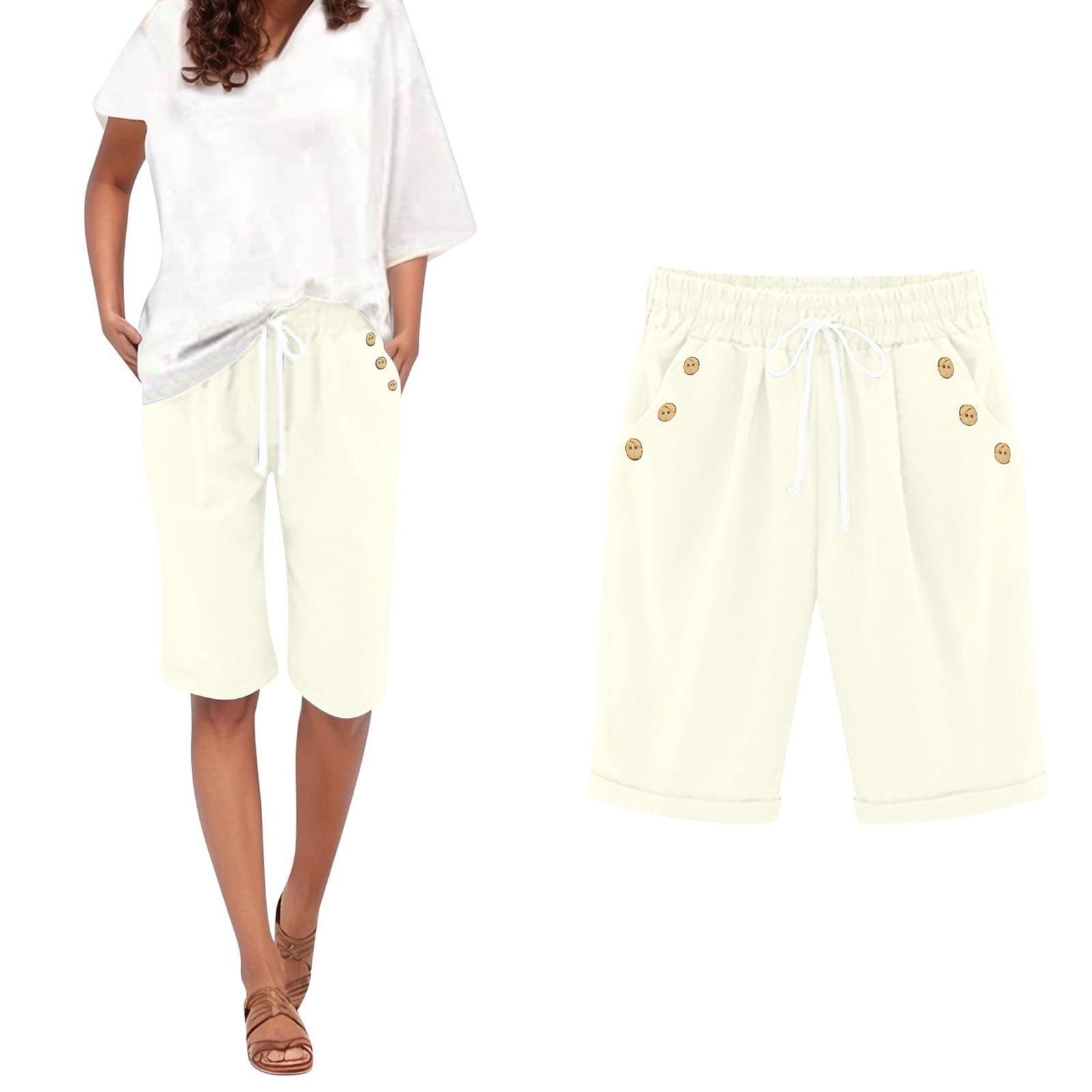 Beige Shorts for Women Shorts for Women Loose Fit Knee Length Shorts ...