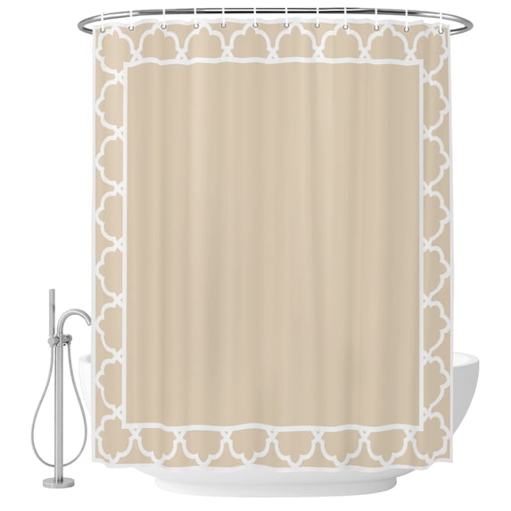 Beige Shower Curtain for Bathroom, Geometric Morocco Printed Border ...