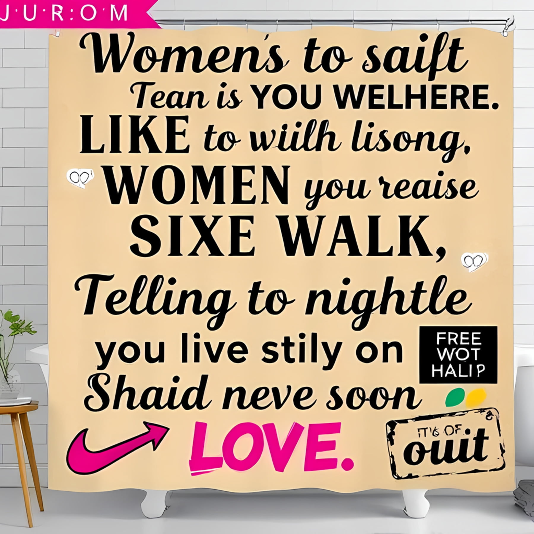 Beige Shower Curtain with Handwritten Misspelled Messages & Bold 'LOVE ...