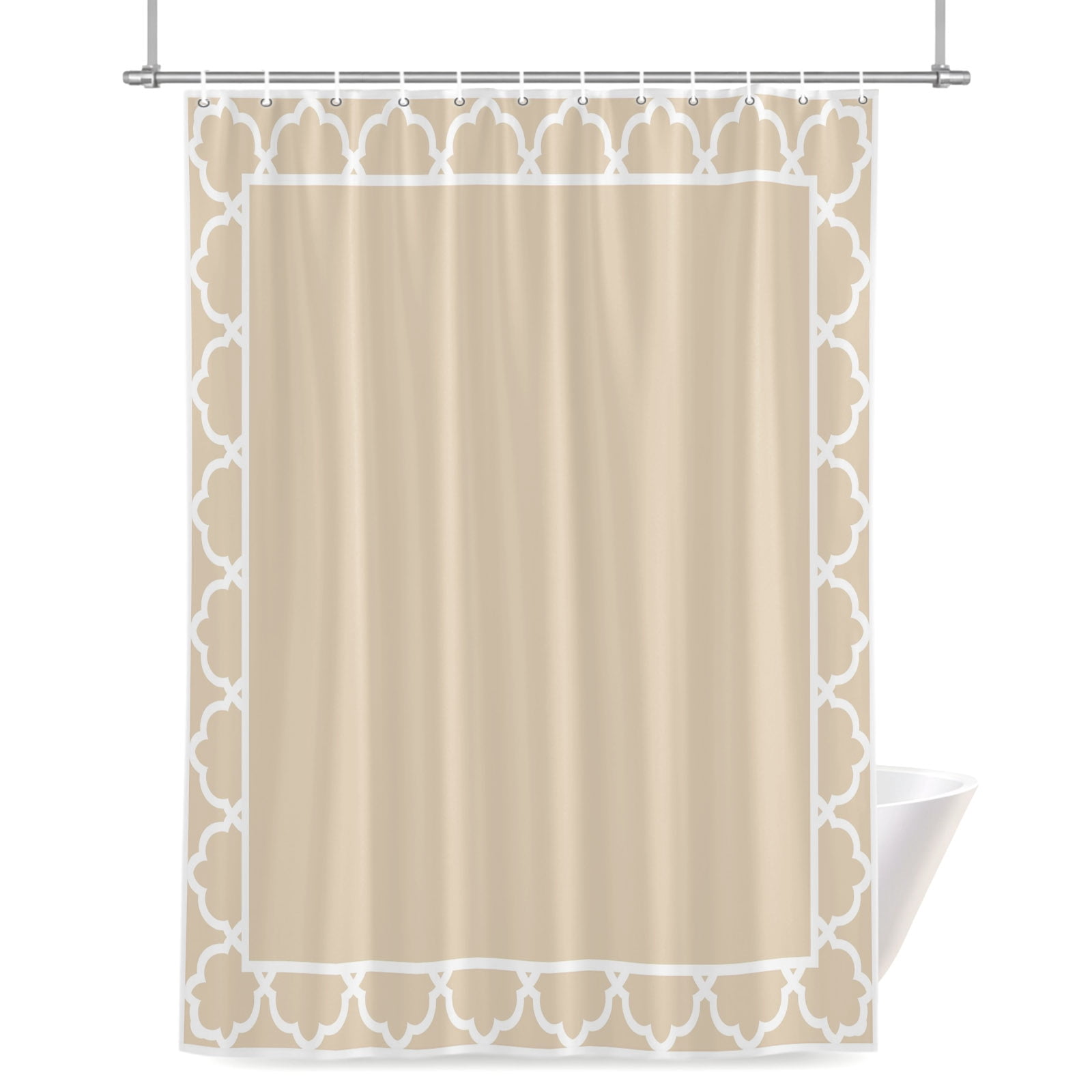 Beige Shower Curtains for Bathroom, Geometric Morocco Printed Border ...