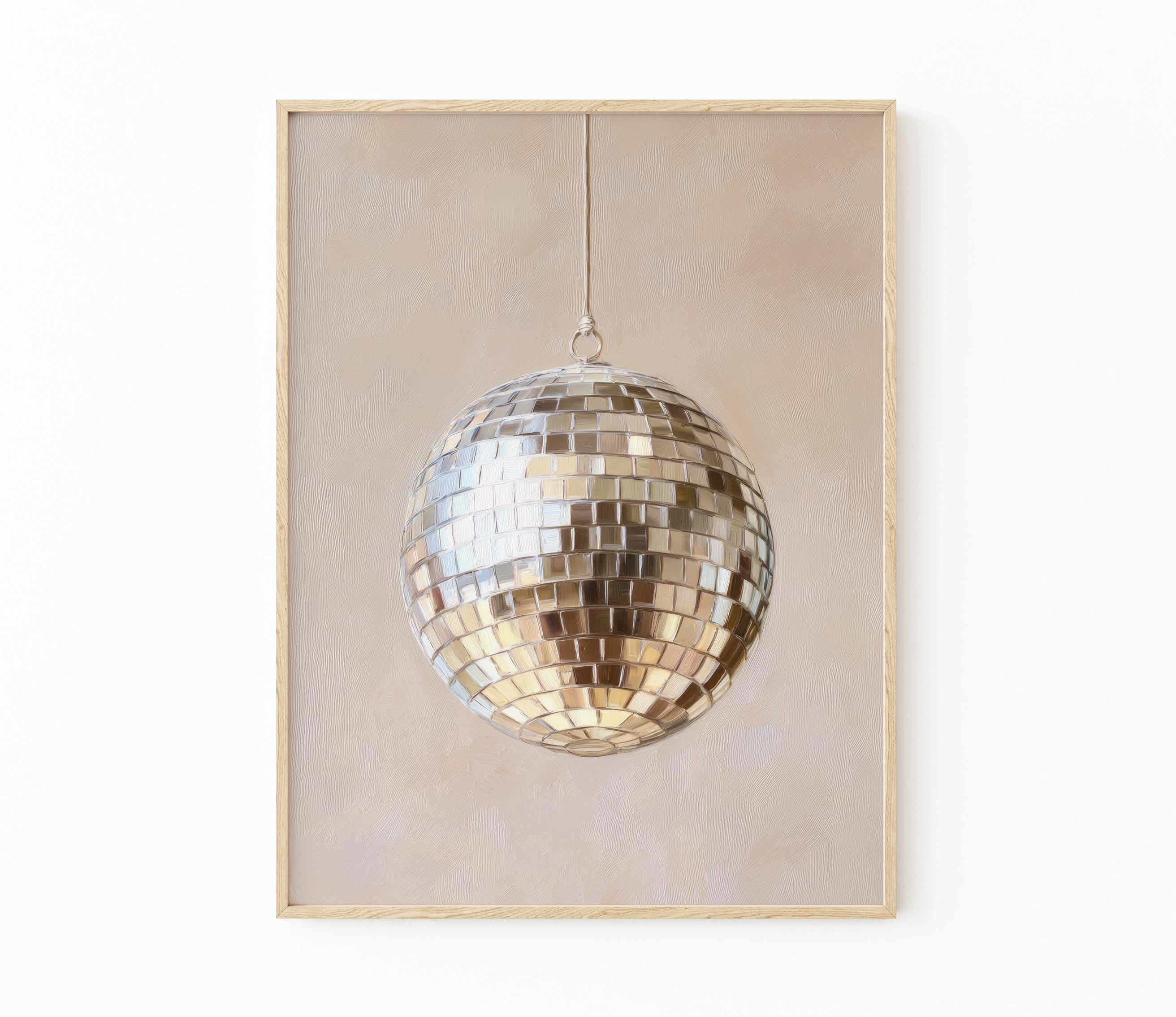 Beige Silver Disco Ball Poster Retro Party Wall Decor Dib1, Poster Home ...