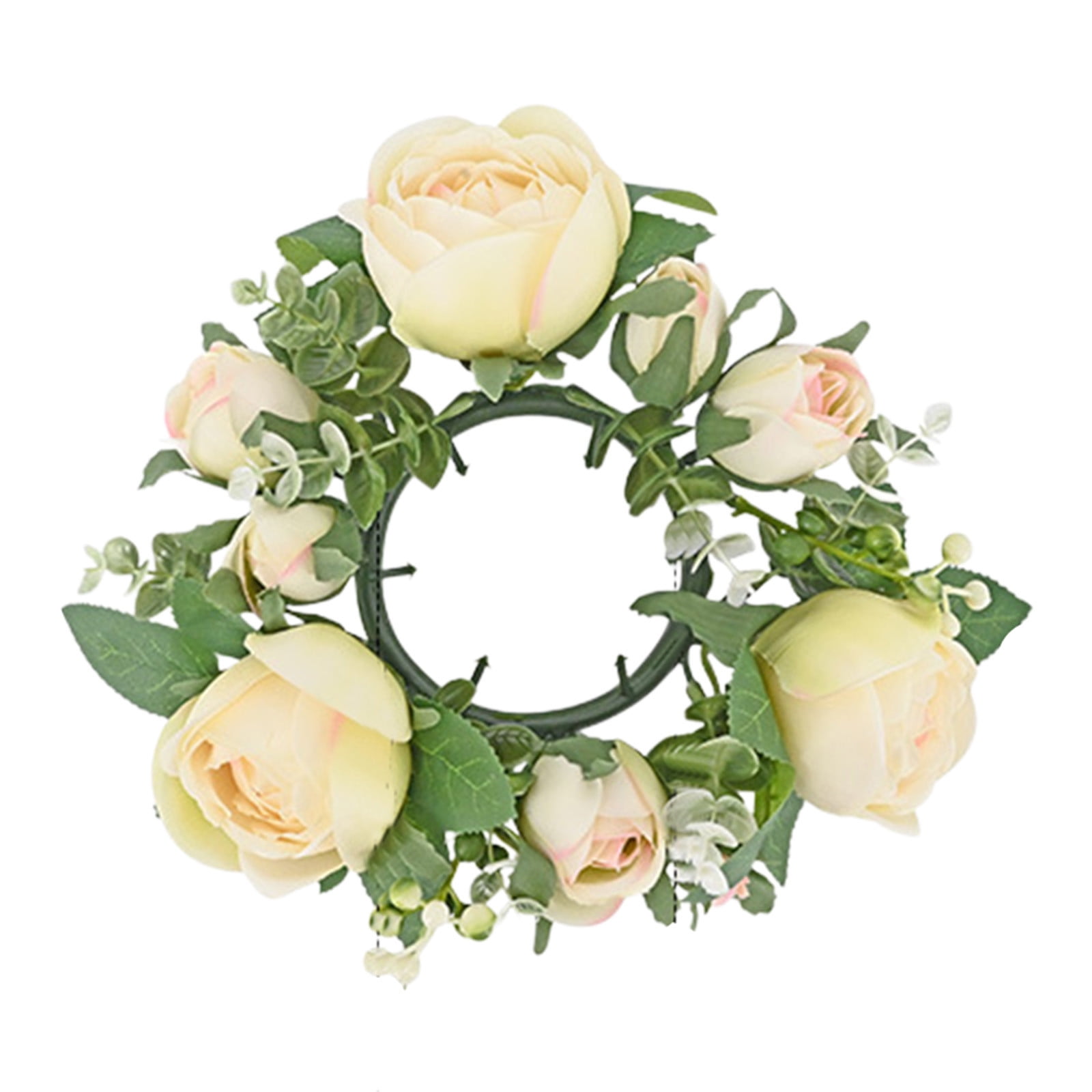 Beige Simulated Rose Candle Wreath Plastic Beige 7.87X7.87X1.97Inch ...