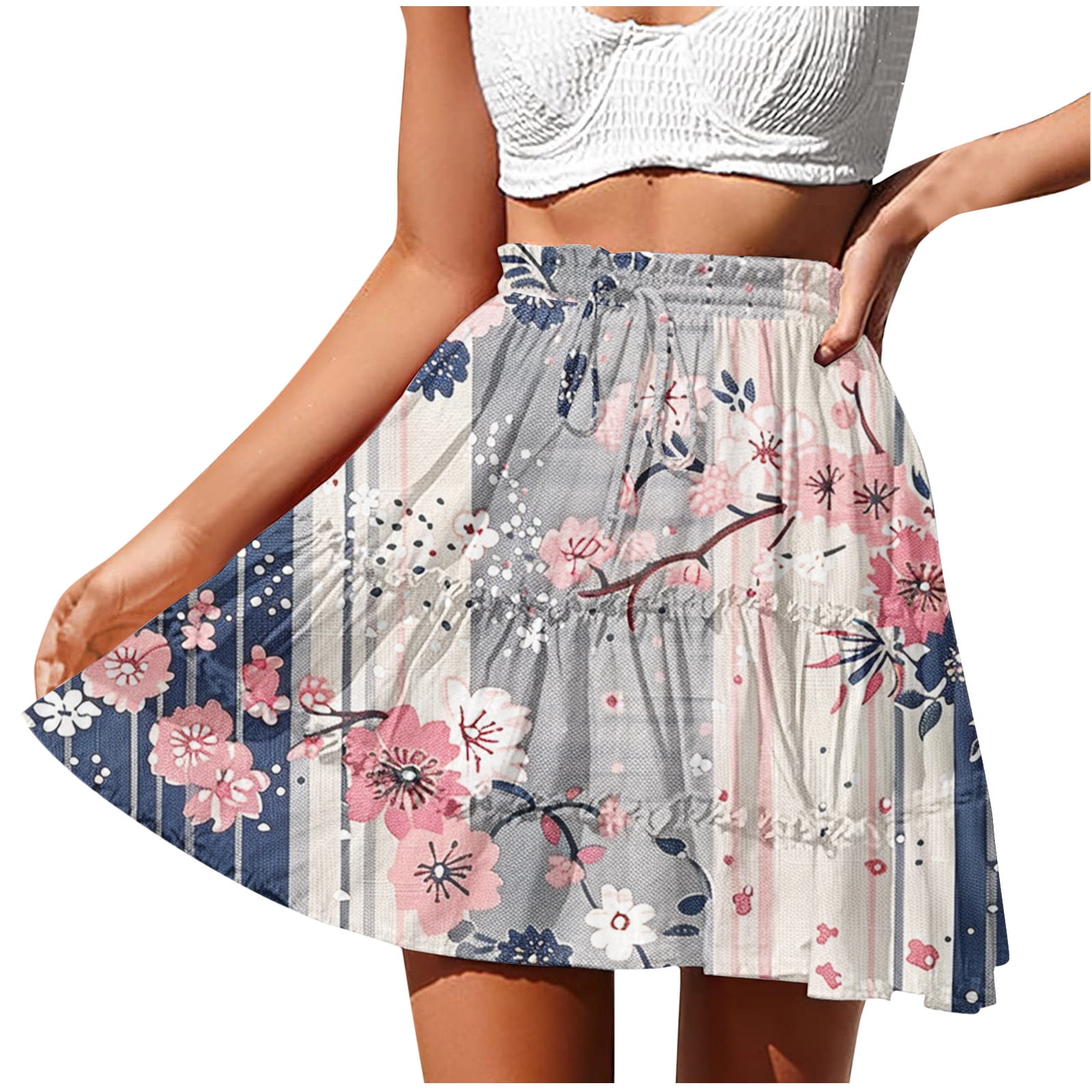Beige Skort for Ladies Spandex Floral Graphic Mini Short Loose Fit ...
