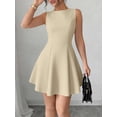 Beige Sleeveless Boat Neck A-Line Mini Dress For Women Formal Cocktail ...
