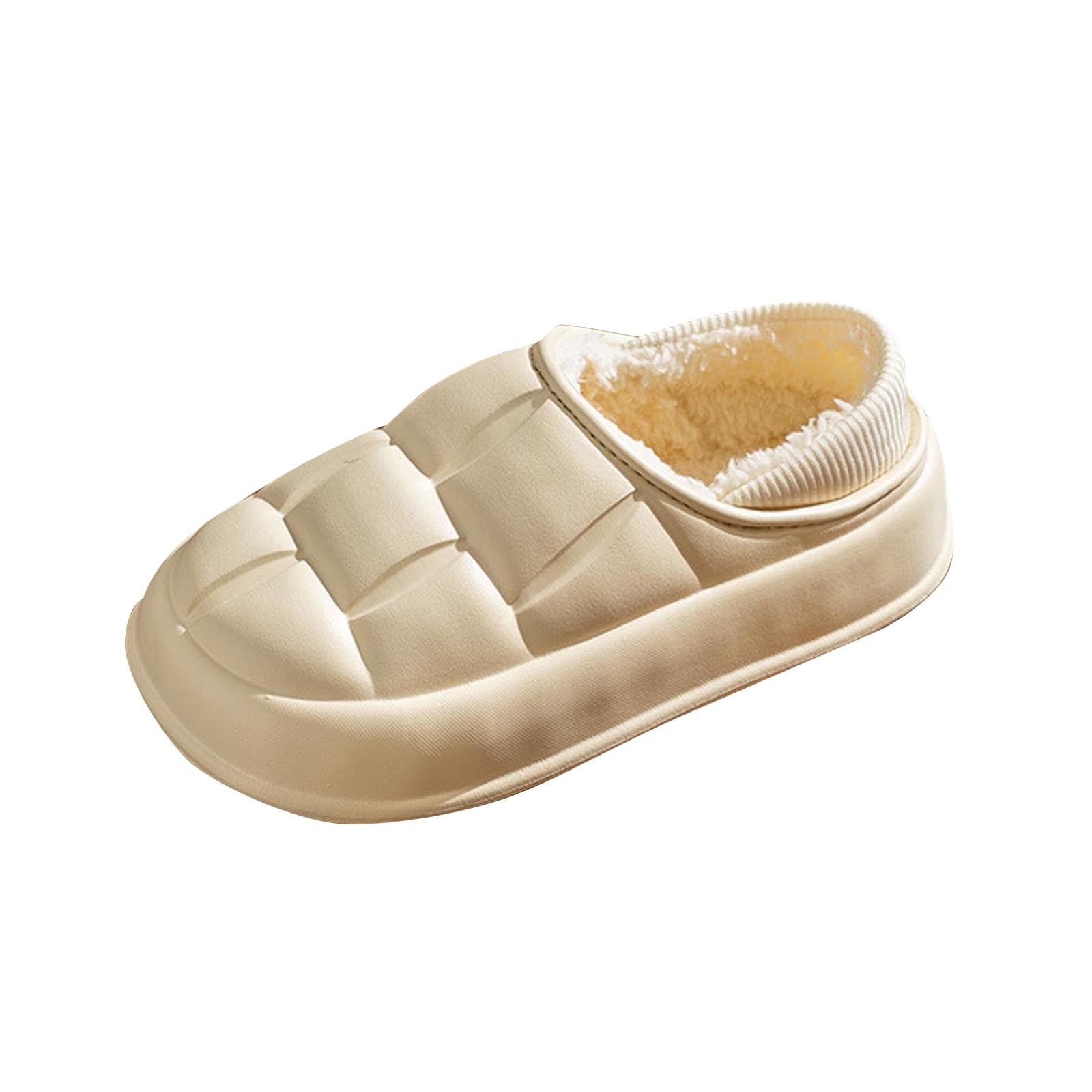 Beige Slippers House Slippers Indoor Shoes Women Winter Fleece Lined ...