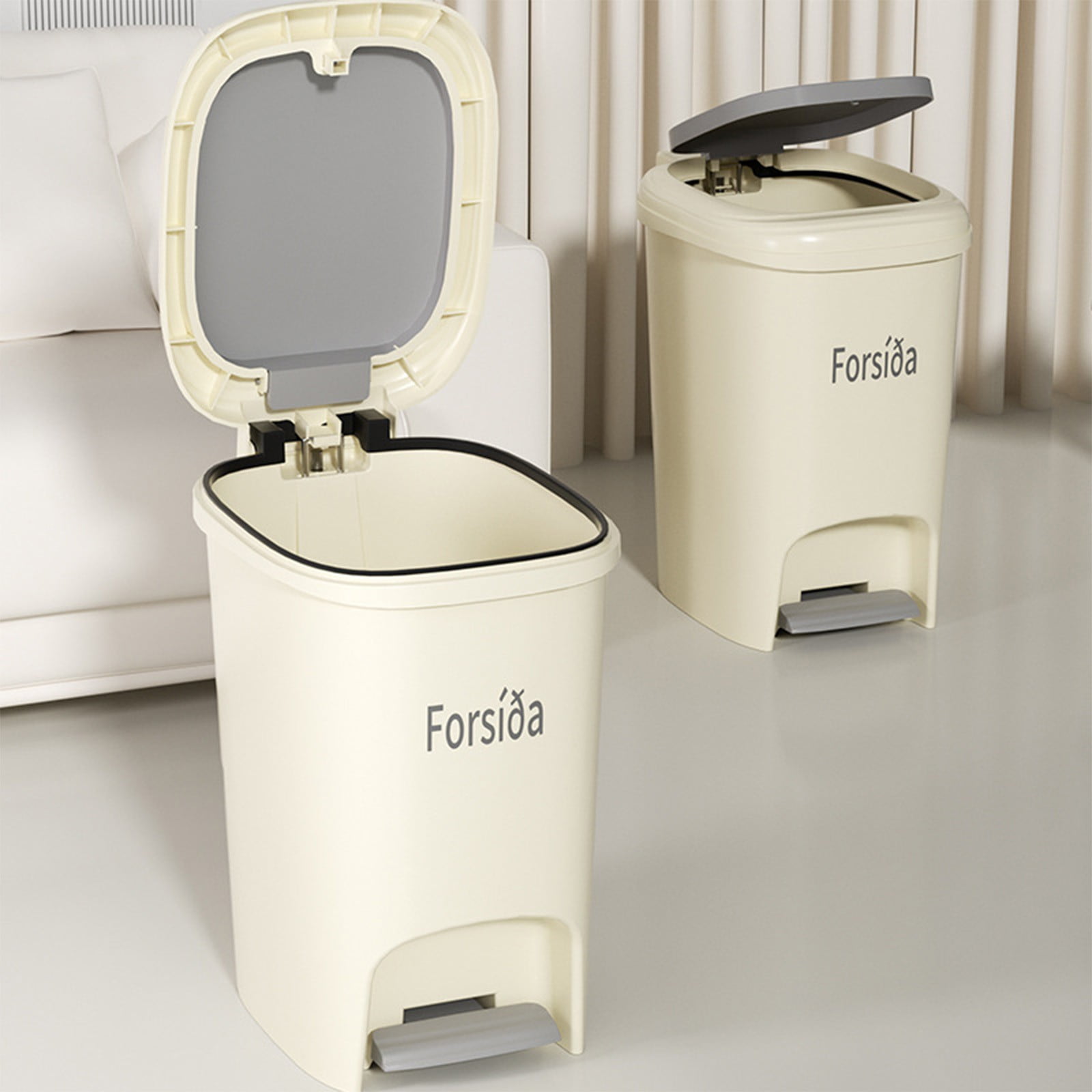 Beige Slow Drop Trash Can with Lid, 7.67×10.62×11.41in Plastic Step ...