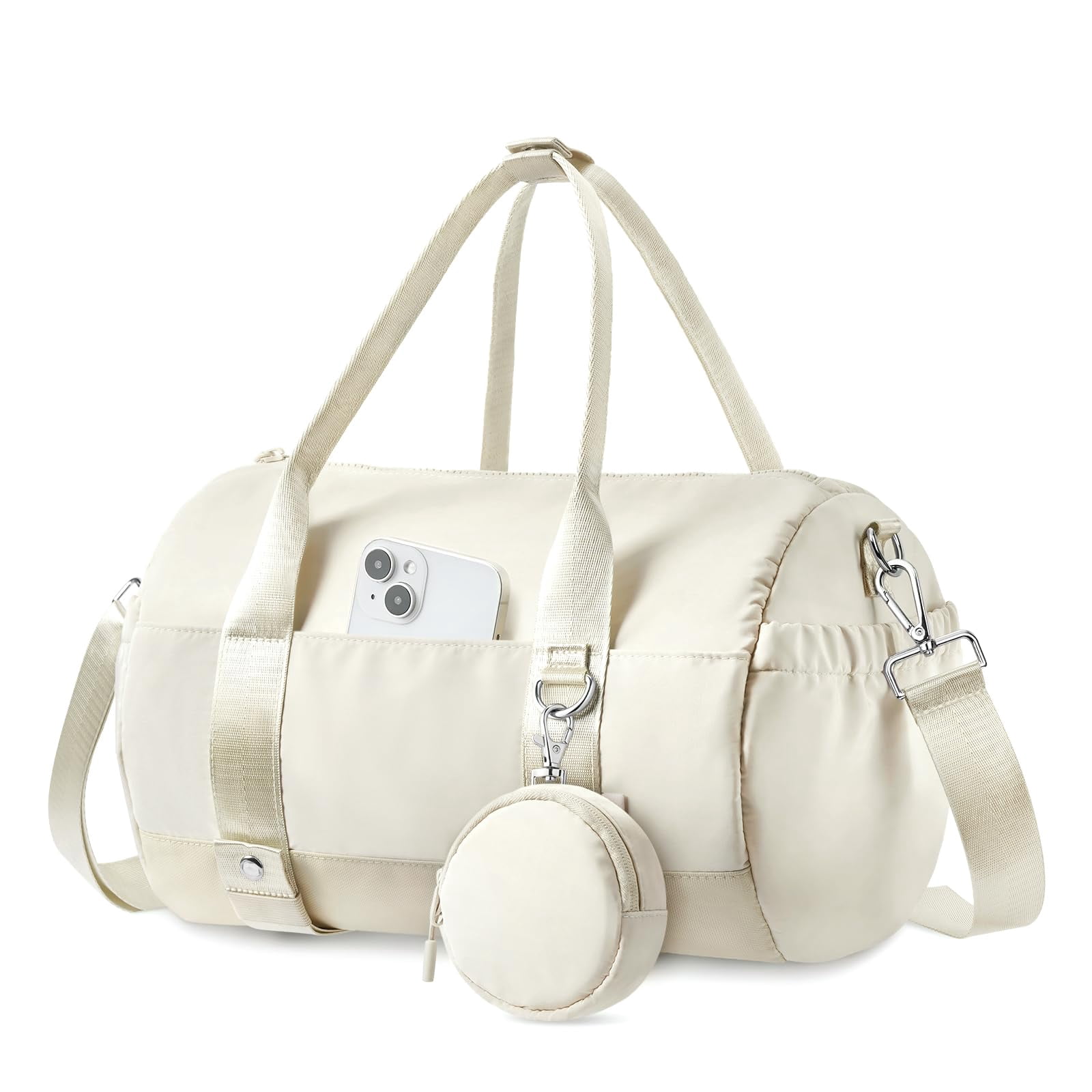 Beige Small Duffle Bag with Yoga Mat Holder, Water Bottle Pocket and ...