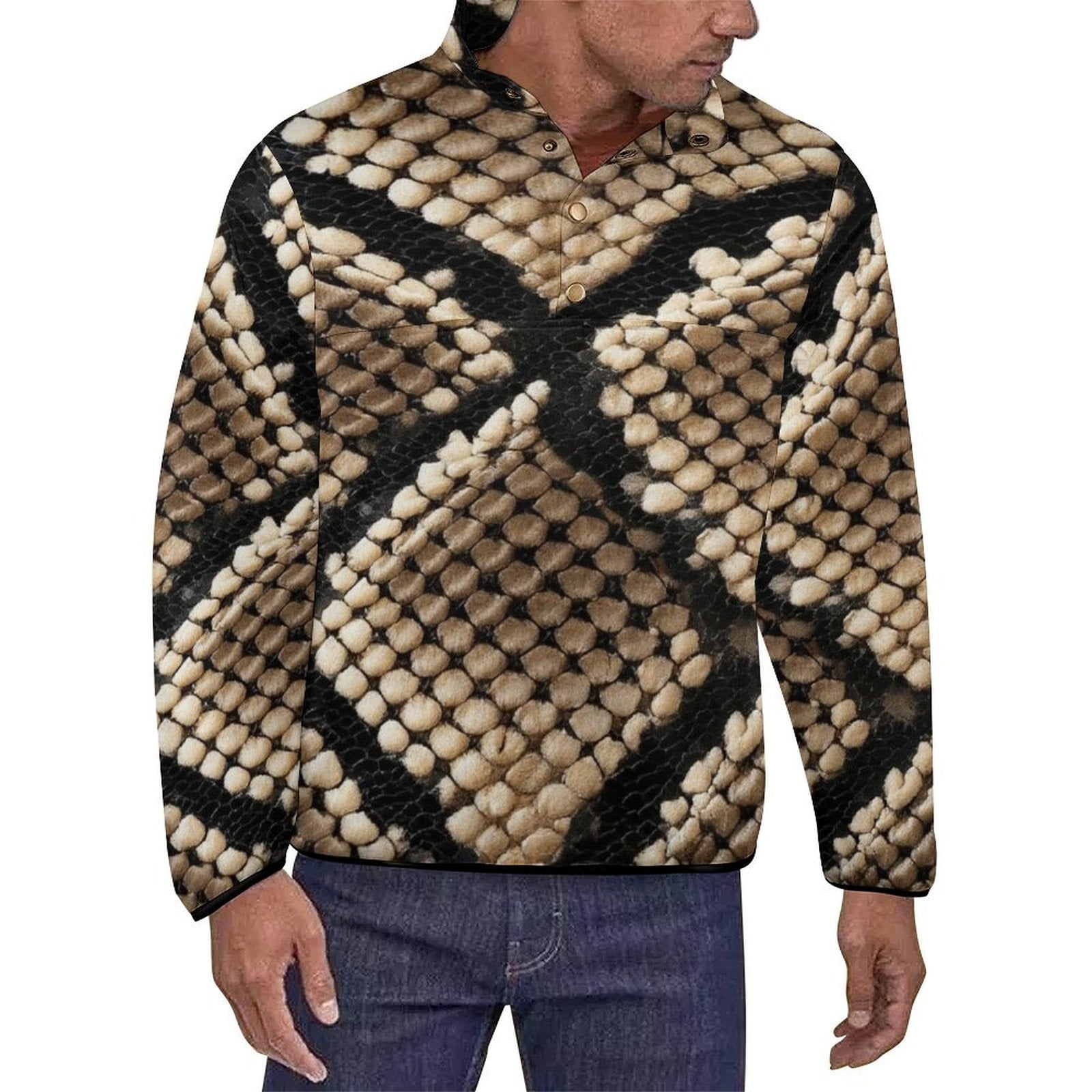 Beige Snakeskin Textured Pattern Background Men's Stand Collar Sweater ...