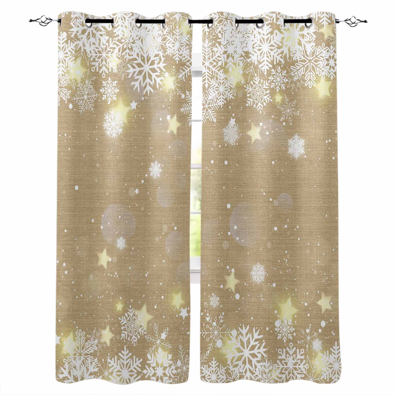 Beige Snowflake Christmas Blackout Curtains 84 Inches Long,Thermal ...