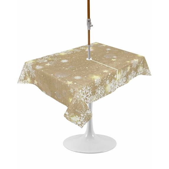 Beige Snowflake Christmas Rectangle Outdoor Tablecloth, Waterproof ...