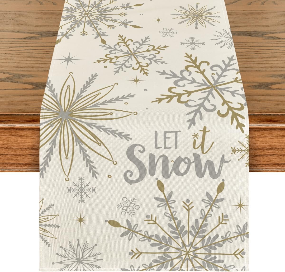 Beige Snowflake Let It Snow Winter Table Runner, Seasonal Christmas ...