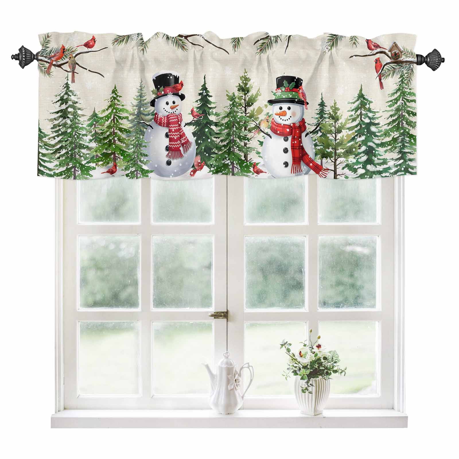 Beige Snowman Christmas Kitchen Valances for Windows 42x12 Inch Kitchen ...
