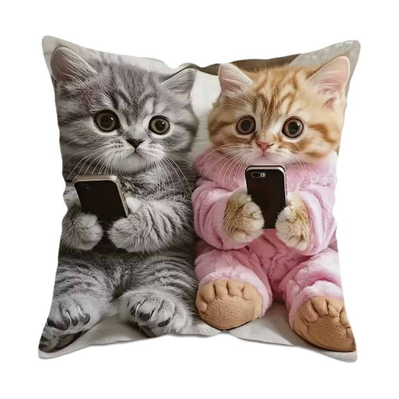 Beige Soft Decorative Pillowcase With Pet Motif And Hidden Zipper For ...