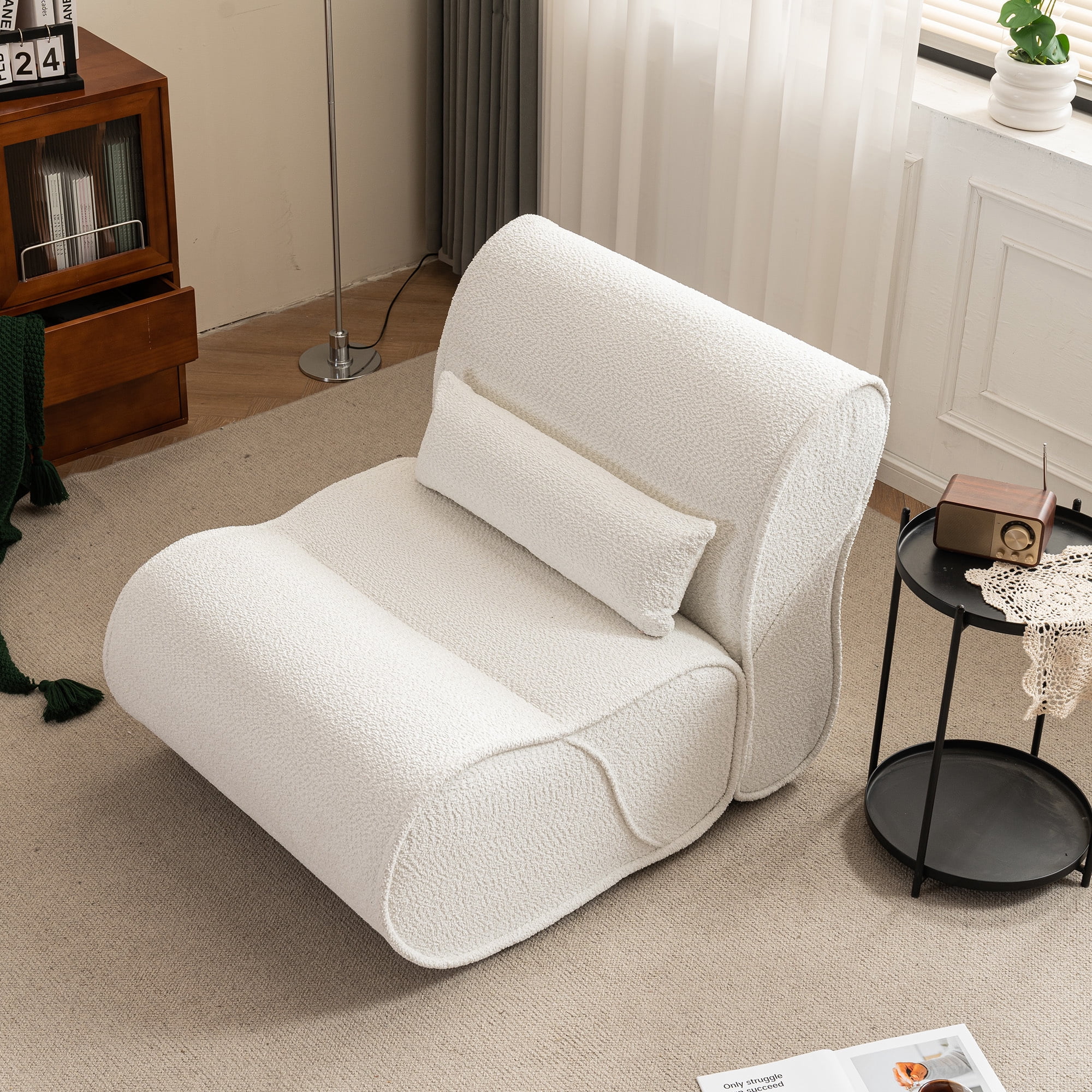 Beige Soft Pellet Velvet Recliner: Modern, Cozy Lounge Chair with Waist ...