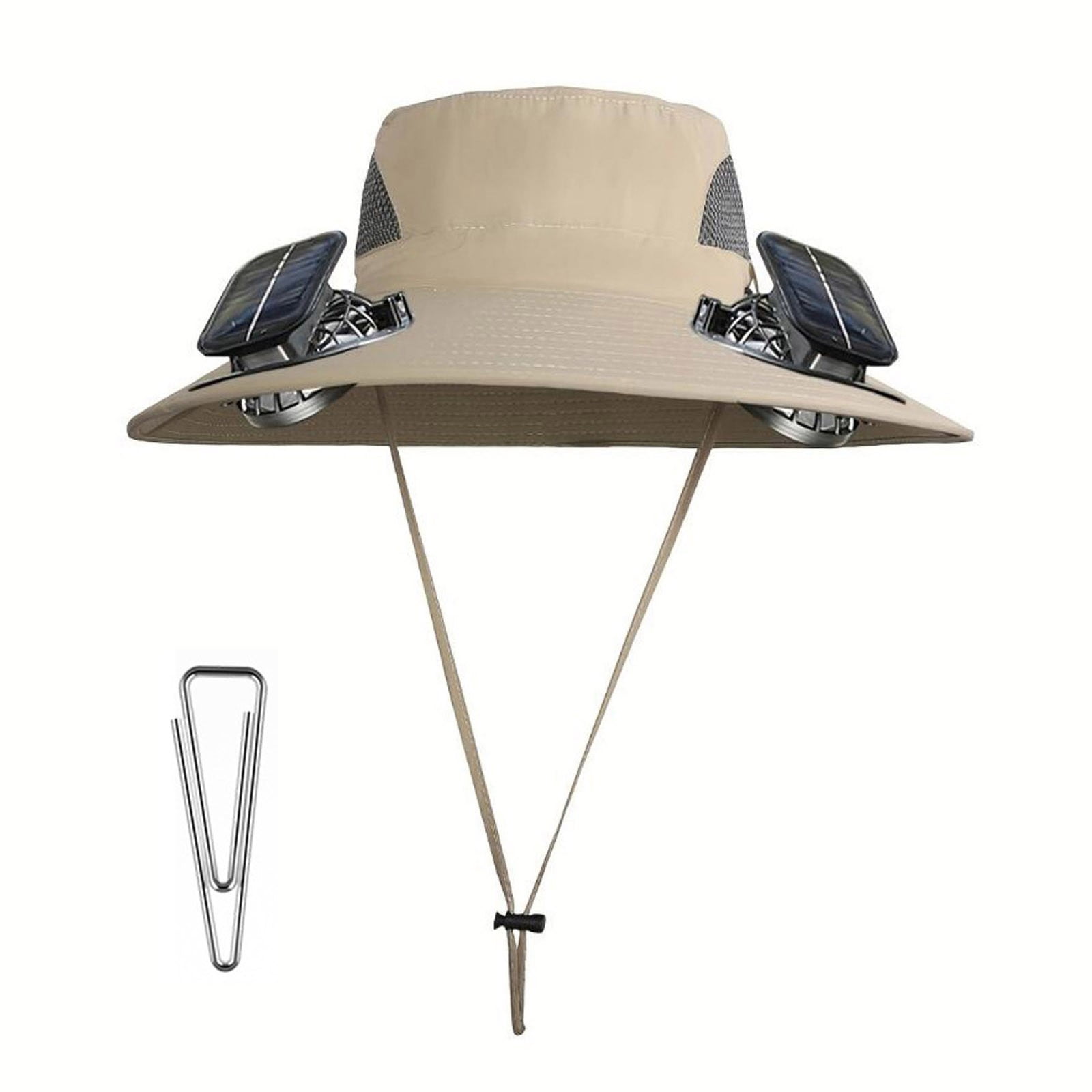 Beige Solar Rechargeable Detachable Square Fan Outdoor Fishing Hat Sun ...