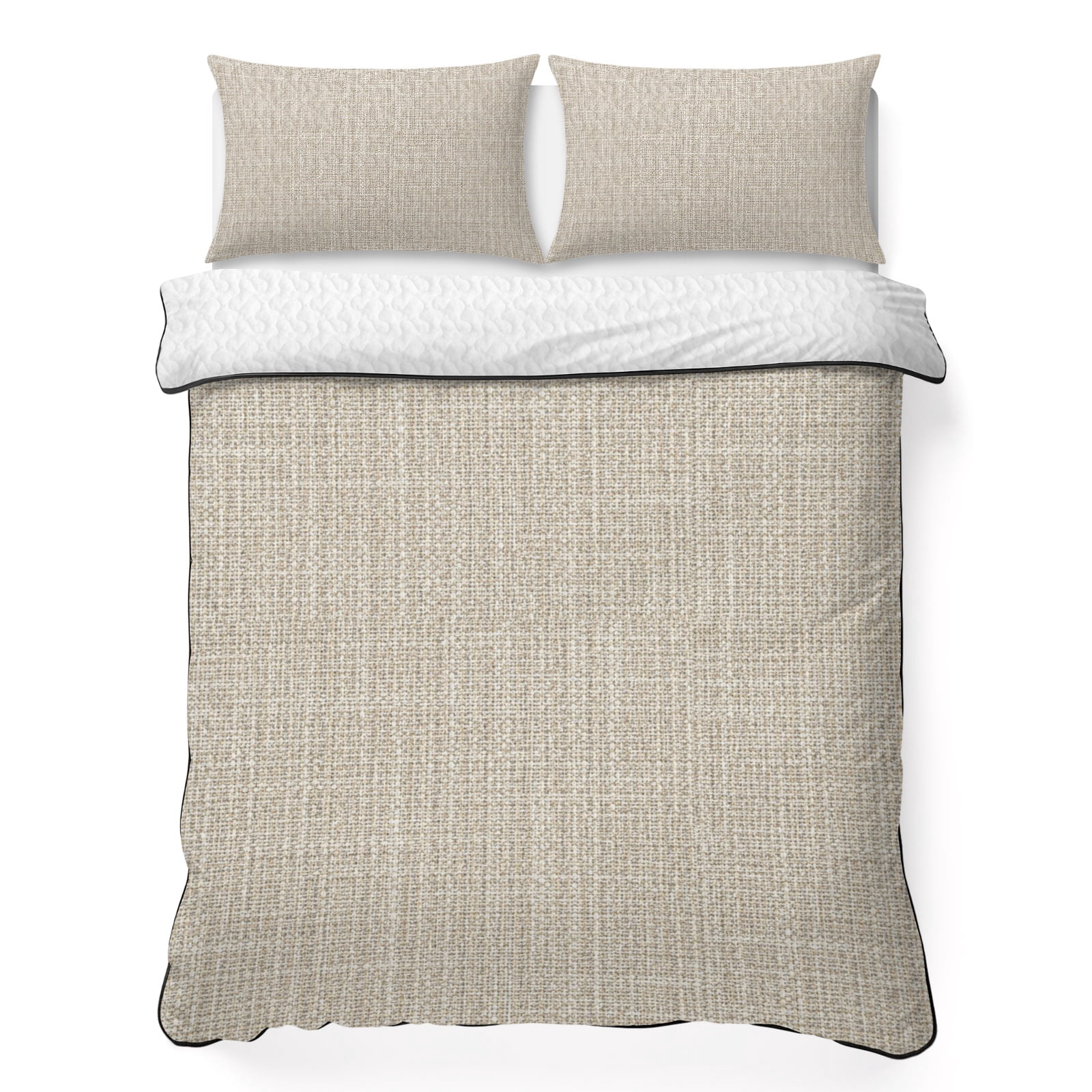 Beige Solid 3 Piece Quilt Bedding Set with 2 Pillow Shams, Minimalist ...