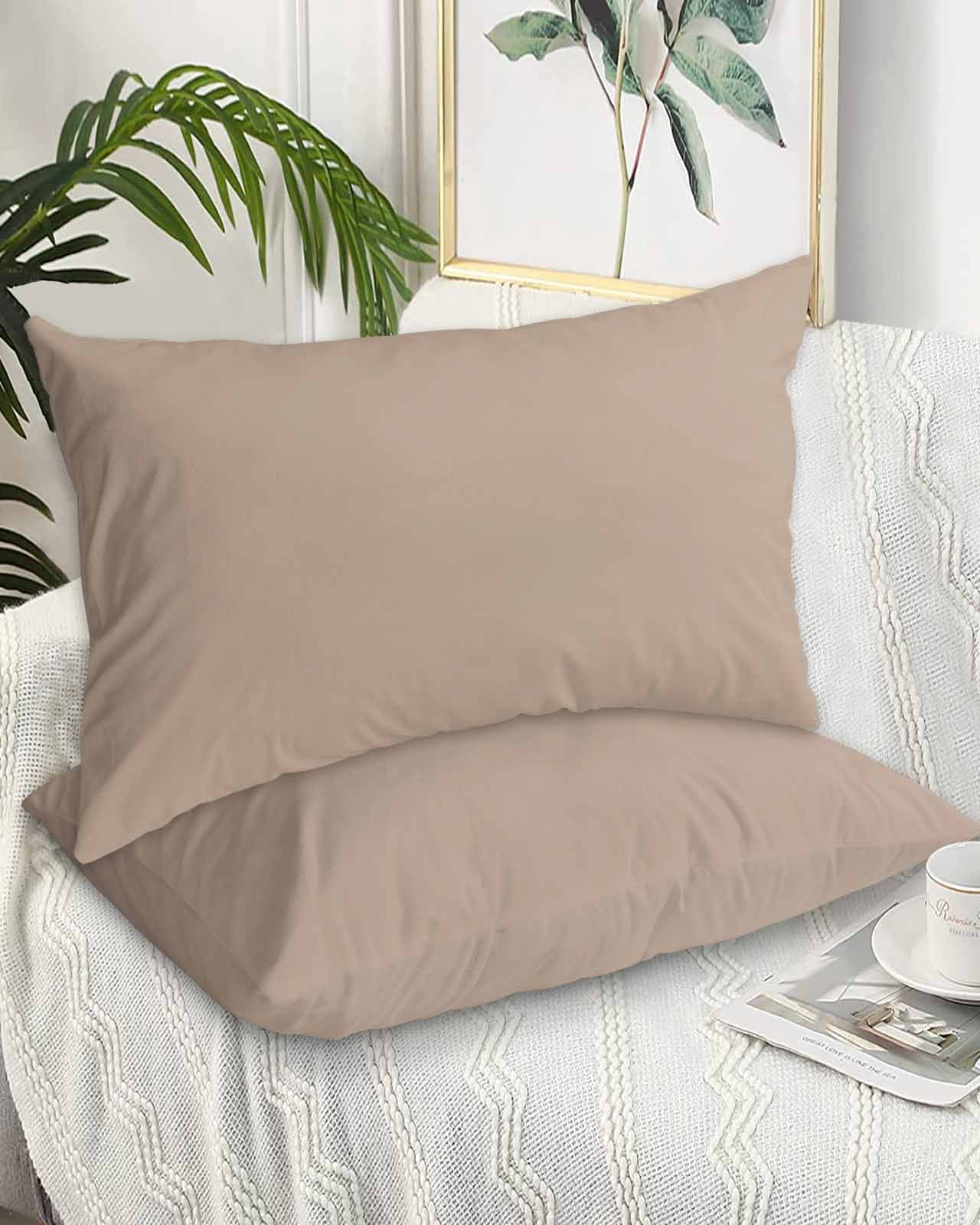 Beige Solid Color Queen Pillow Cases Set of 2 - Microfiber Bed Throw ...