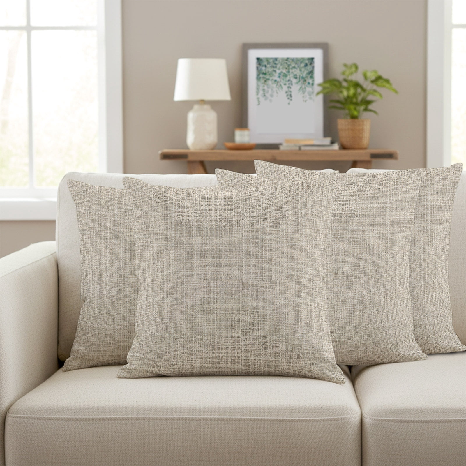 Beige Solid Pillow Covers Set of 4, Minimalist Cloth Cream Khaki Linen ...