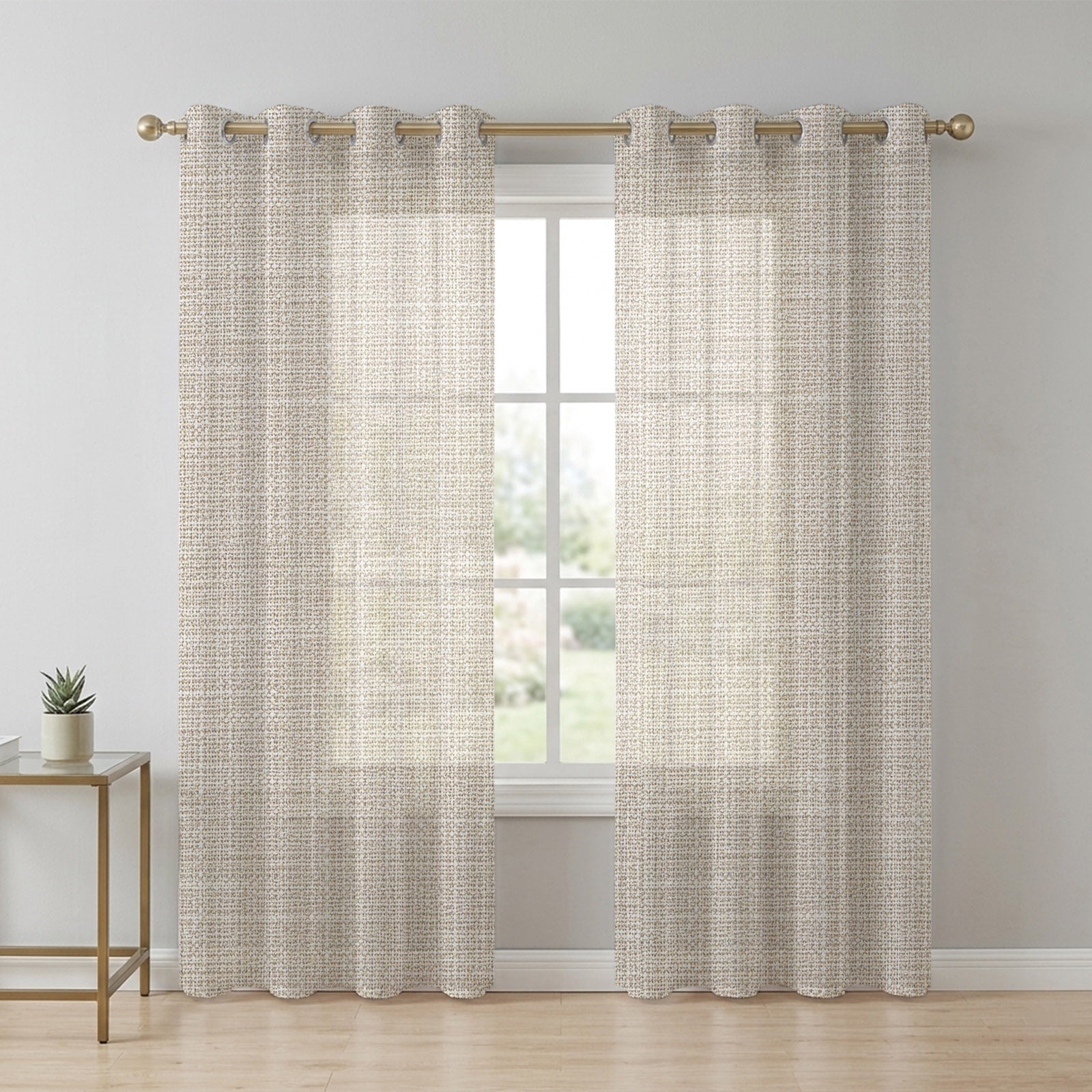 Beige Solid Sheer Curtains 72 Inch Long 2 Panels, Minimalist Cloth ...