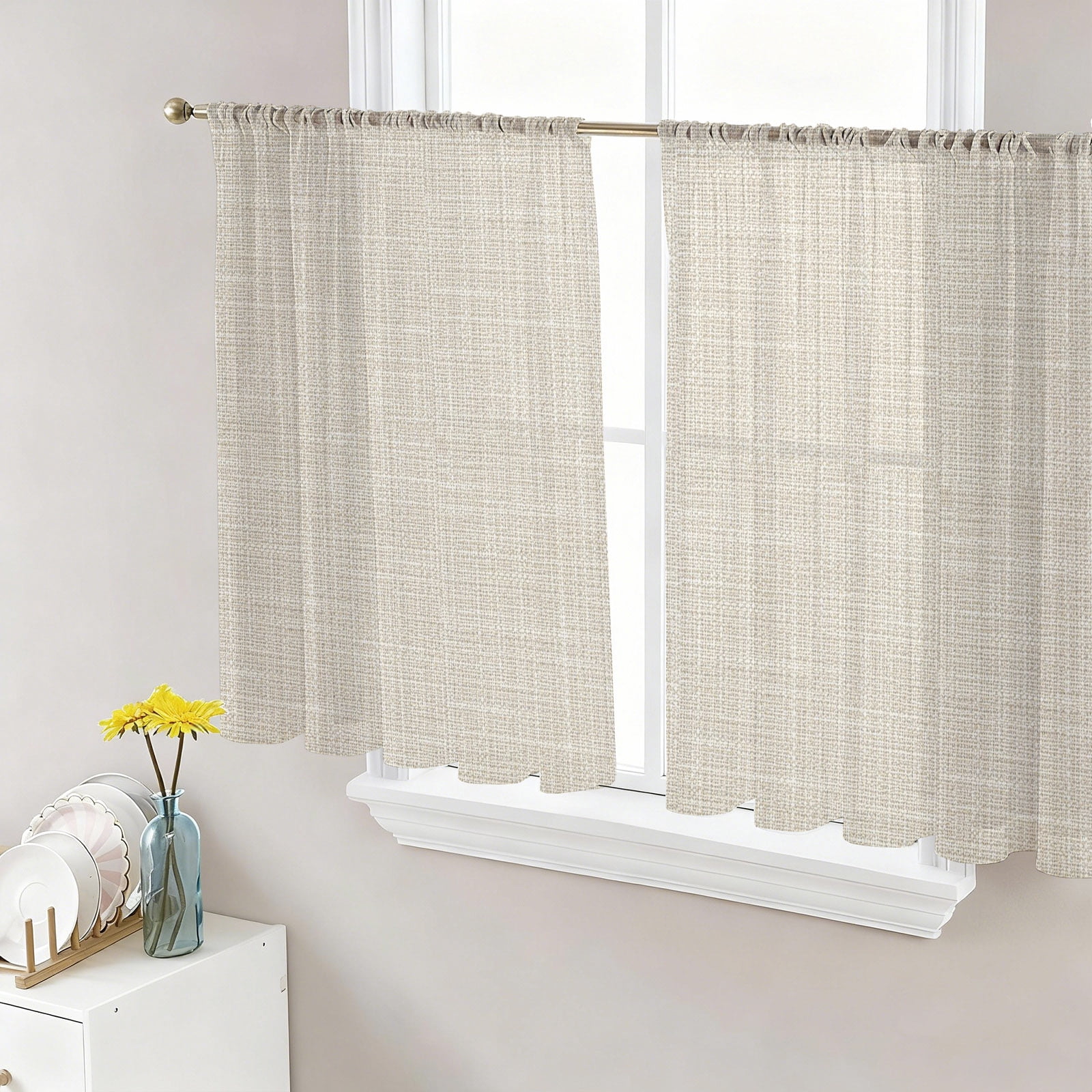 Beige Solid Sheer Curtains for Living Room Bedroom, Minimalist Cloth ...