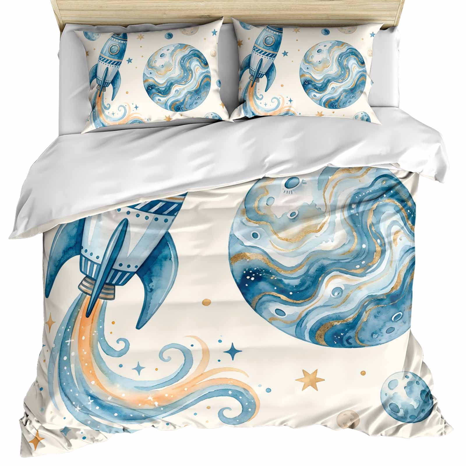 Beige Space Rocket Bedding 3 Piece Duvet Cover Set California King ...
