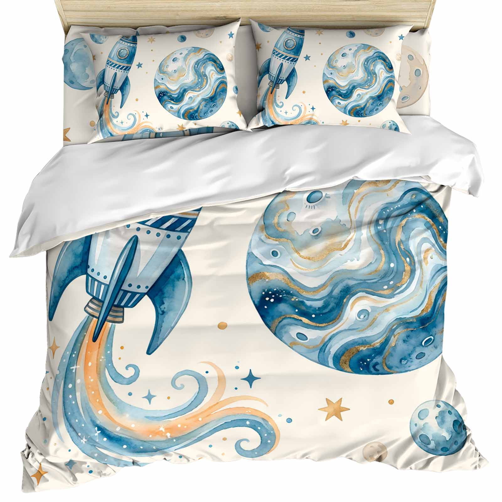 Beige Space Rocket Set of 4 Bedding Quilt Covers, Modena Abstract ...