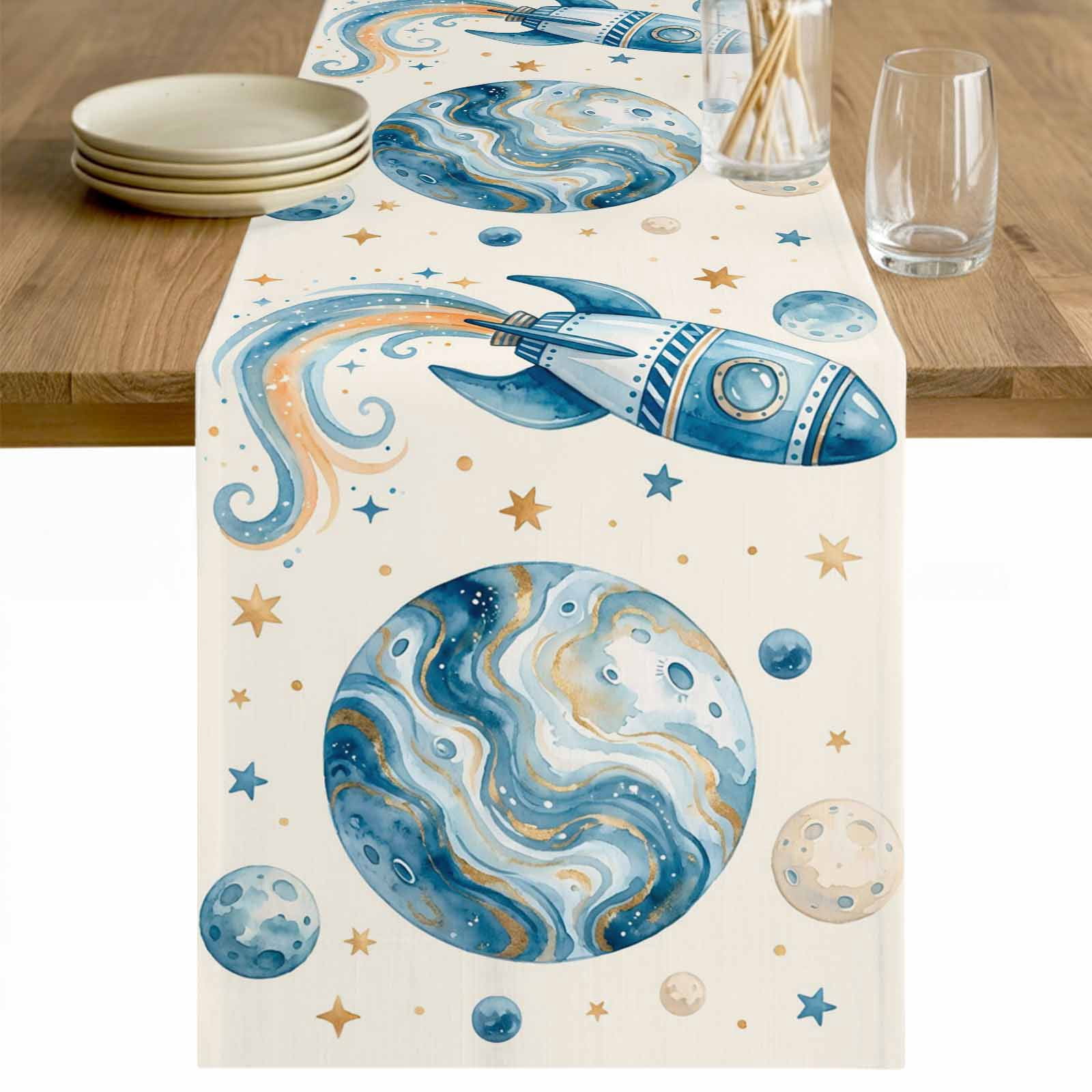 Beige Space Rocket Table Runner - 120 Inch Long Modena Abstract ...