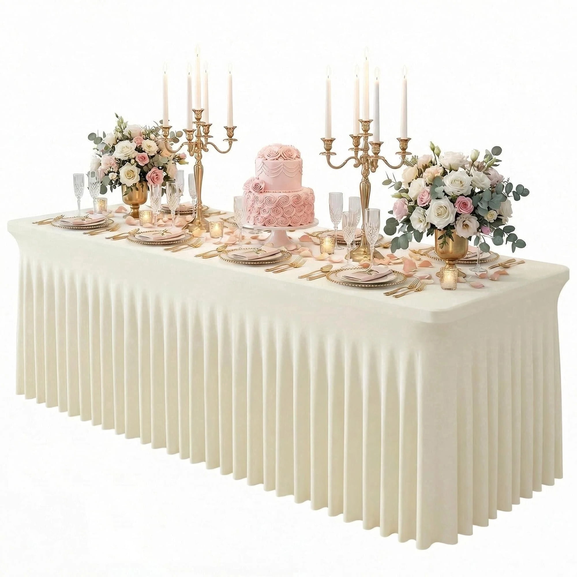 Beige Spandex Tablecloth for 8FT Rectangle Tables, Table Skirt 30x96 ...