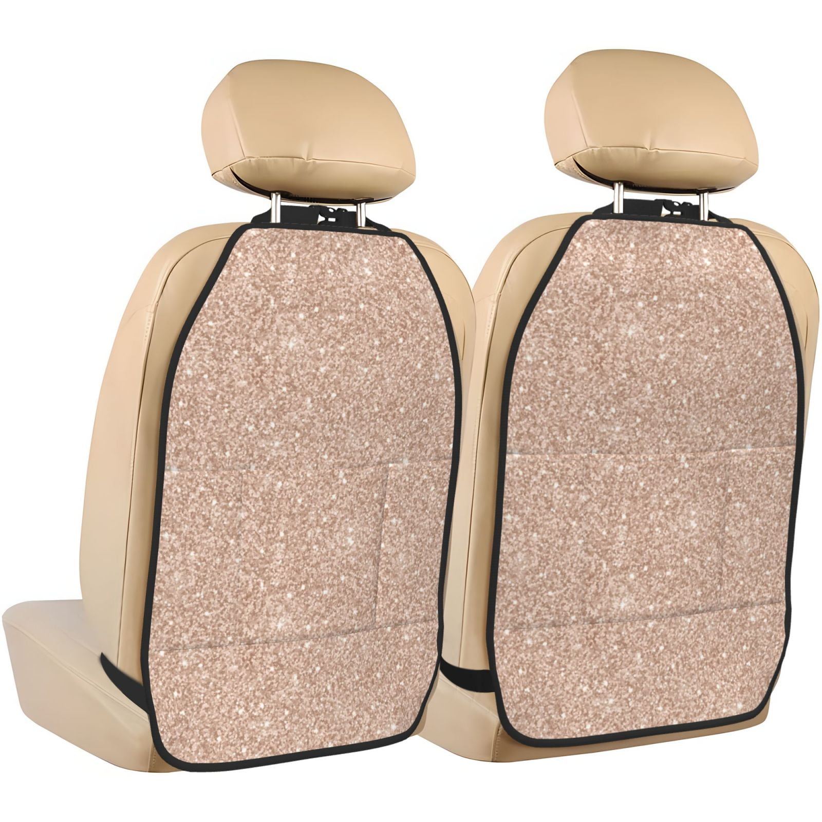 Beige Sparkling Glitter Backseat Car Organizer 2 Pack Kick Mats Back