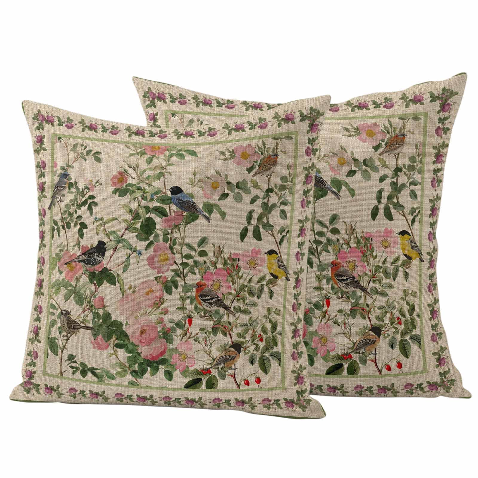 Beige Spring Floral Outdoor Pillow Covers 24"x24" Set of 2,Waterproof ...