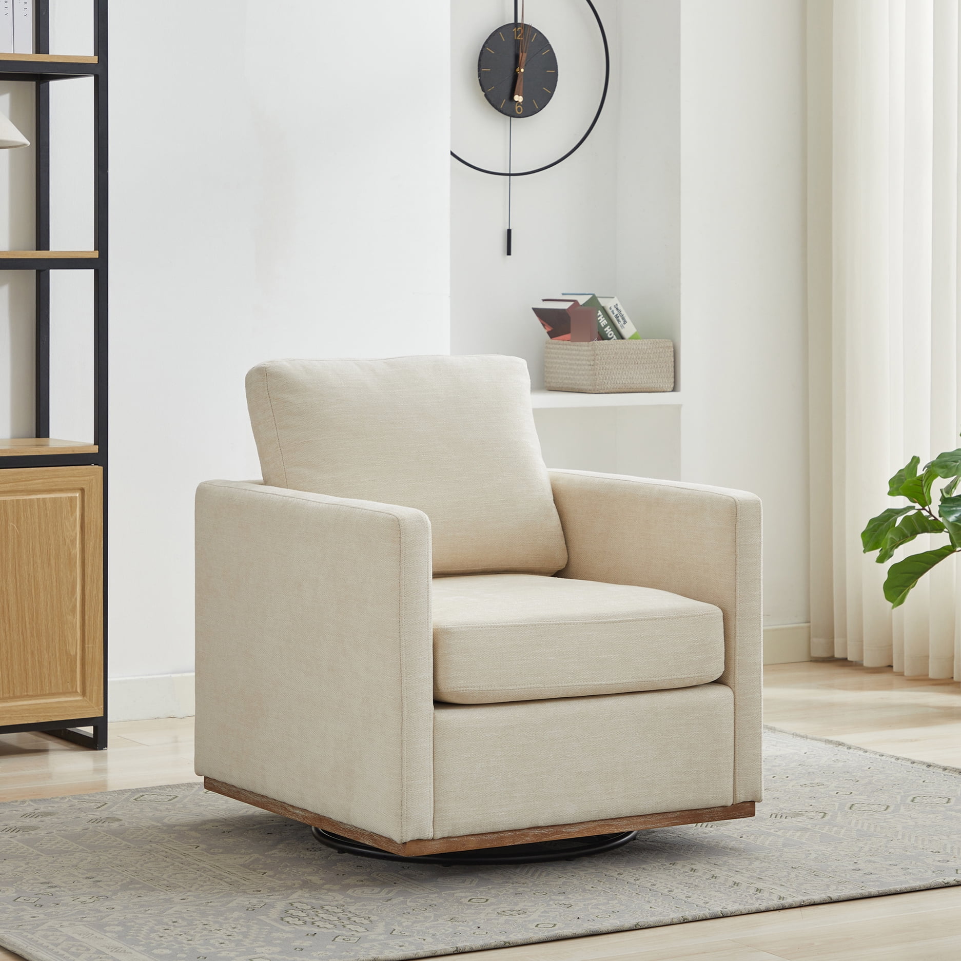 Beige Square Accent Chair With Swivel Function: Comfortable For Living ...