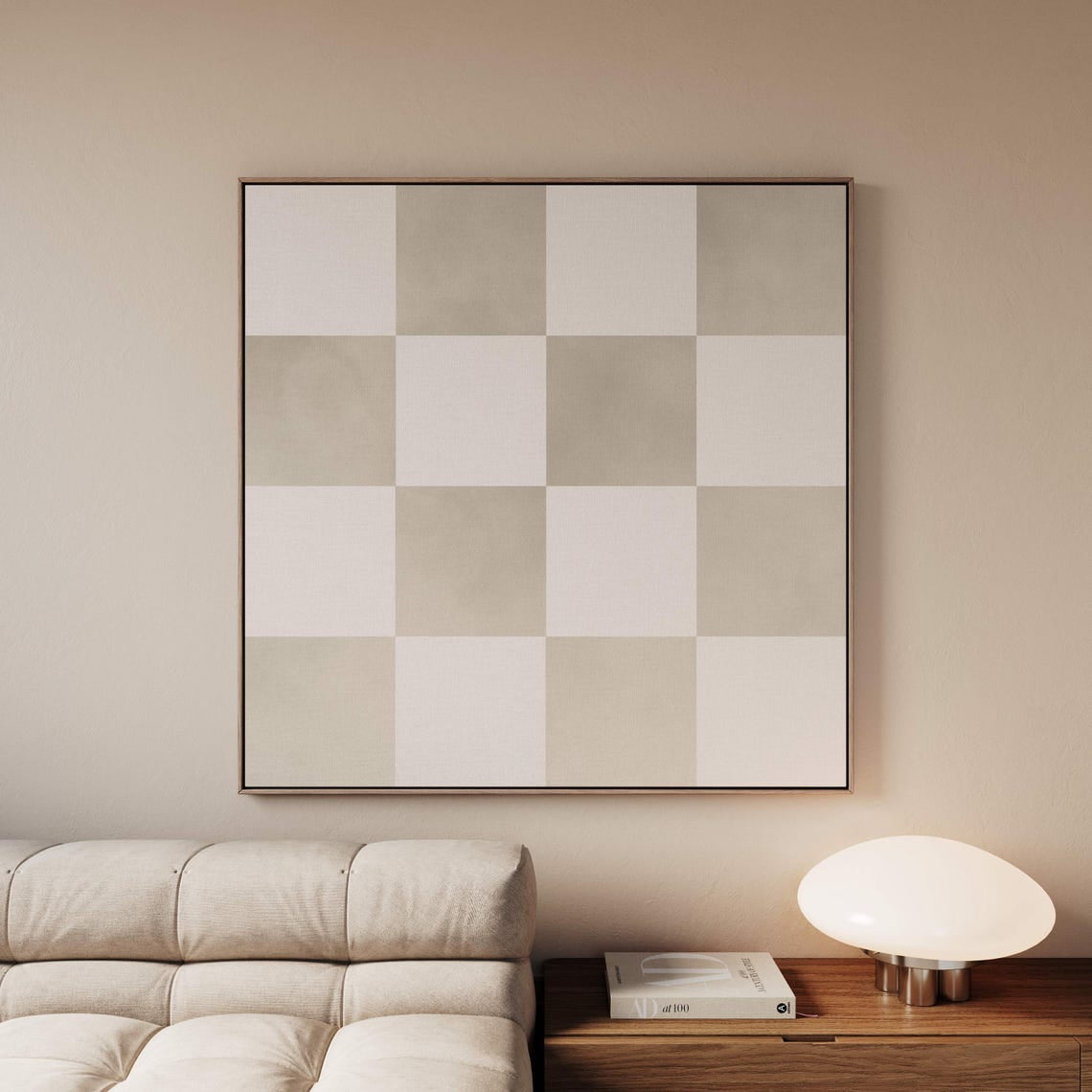 Beige Square Checkered Wall Art, Abstract Art, Minimalist, Large Wall ...