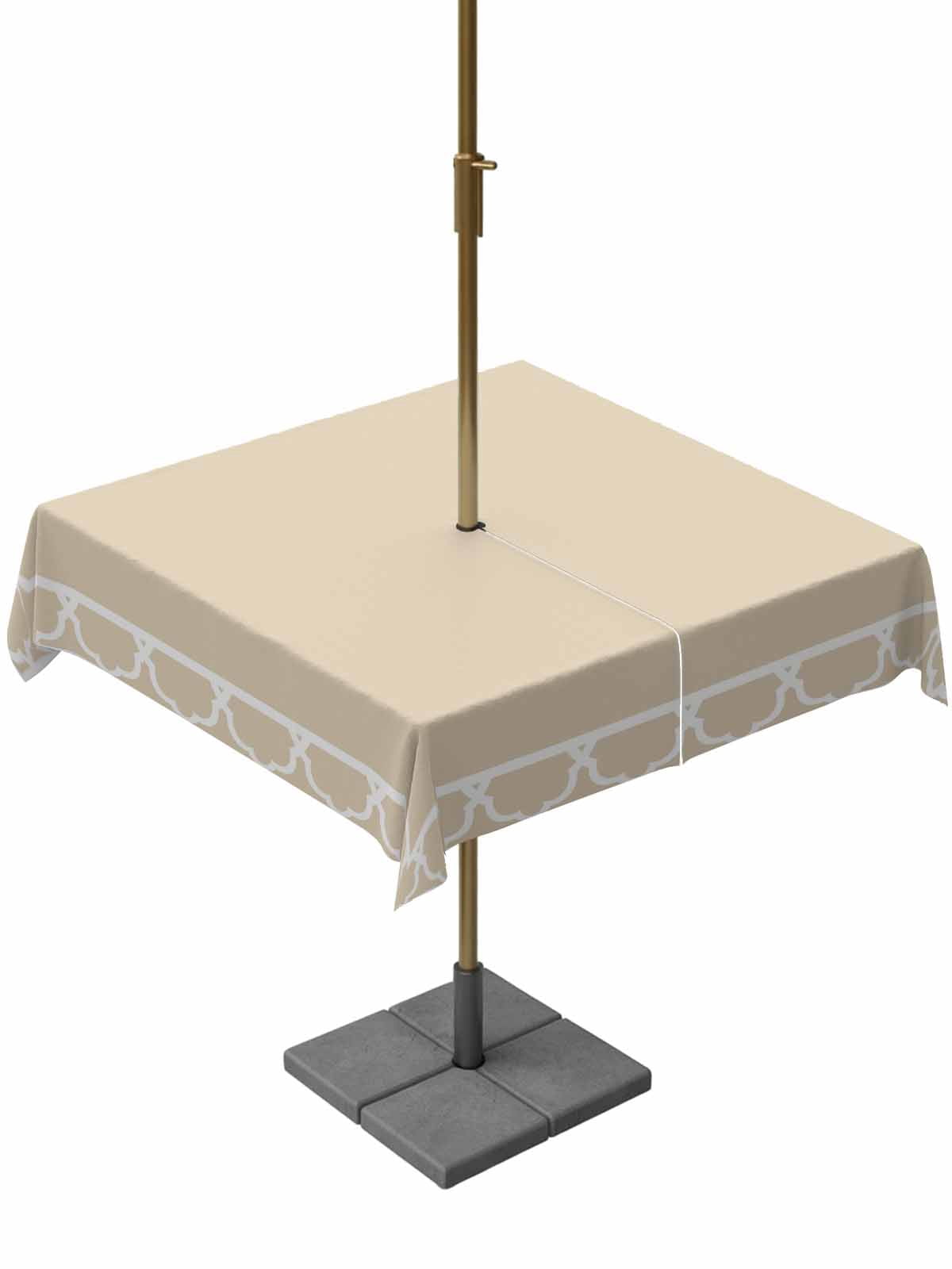 Beige Square Outdoor Tablecloth with Umbrella Hole Geometric Morocco ...