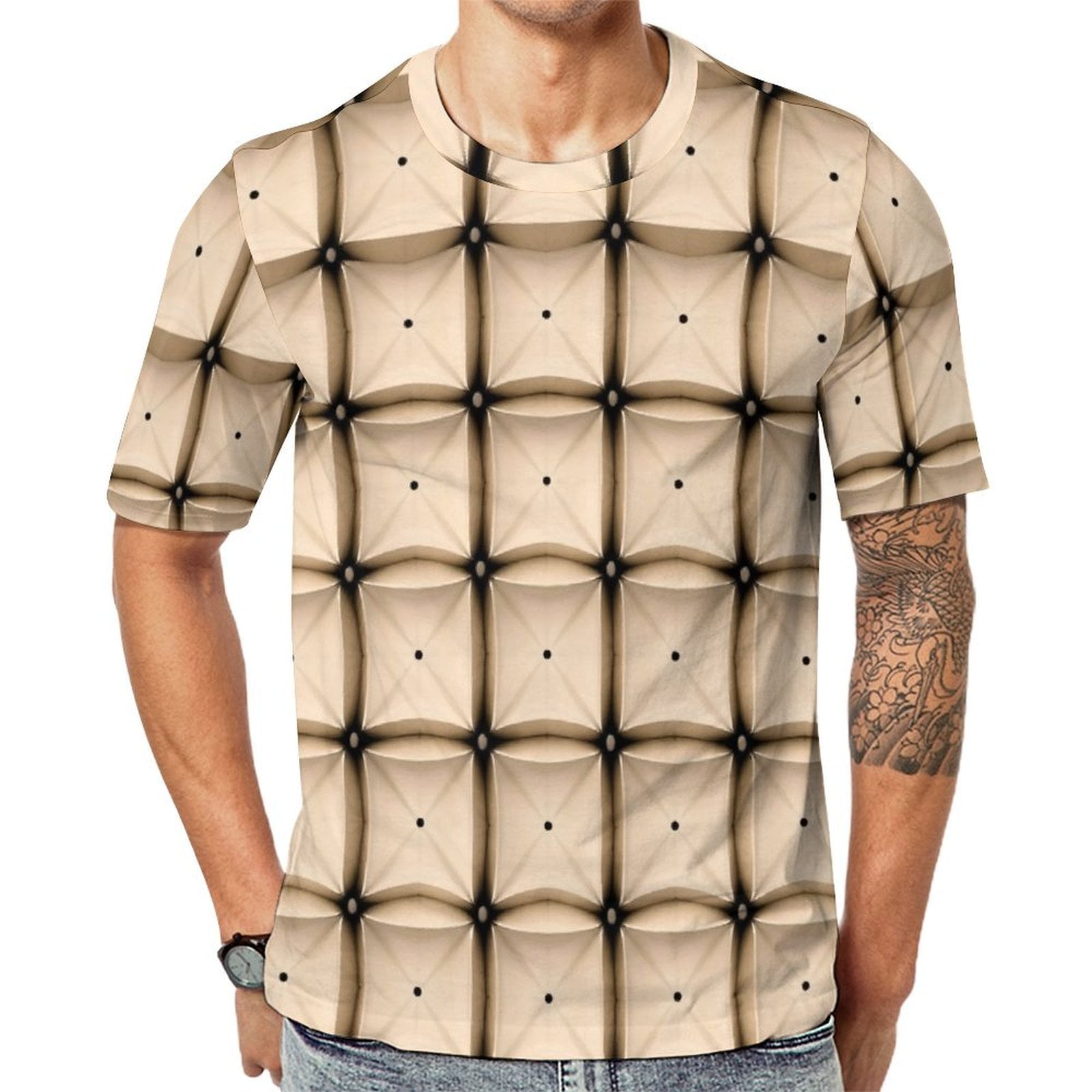 Beige Square Pattern Repeating Texture Men's Vintage Summer T-Shirt ...