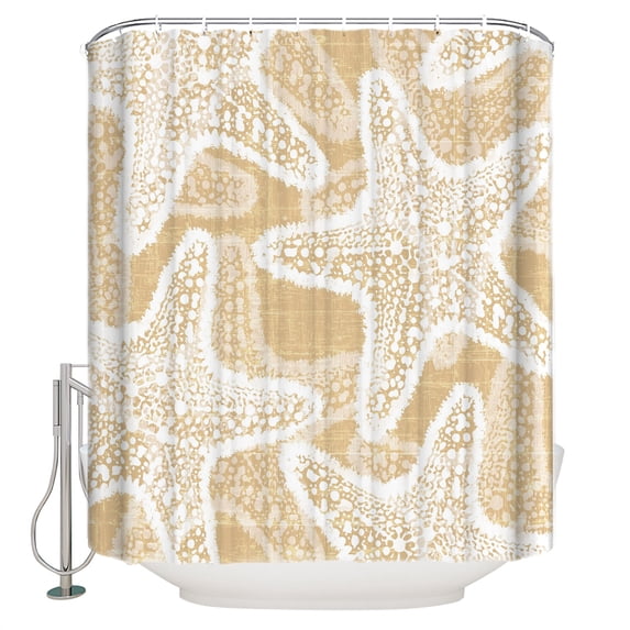 Beige Starfish Coastal Bathroom Shower Curtains with 12 Hooks Polyester ...