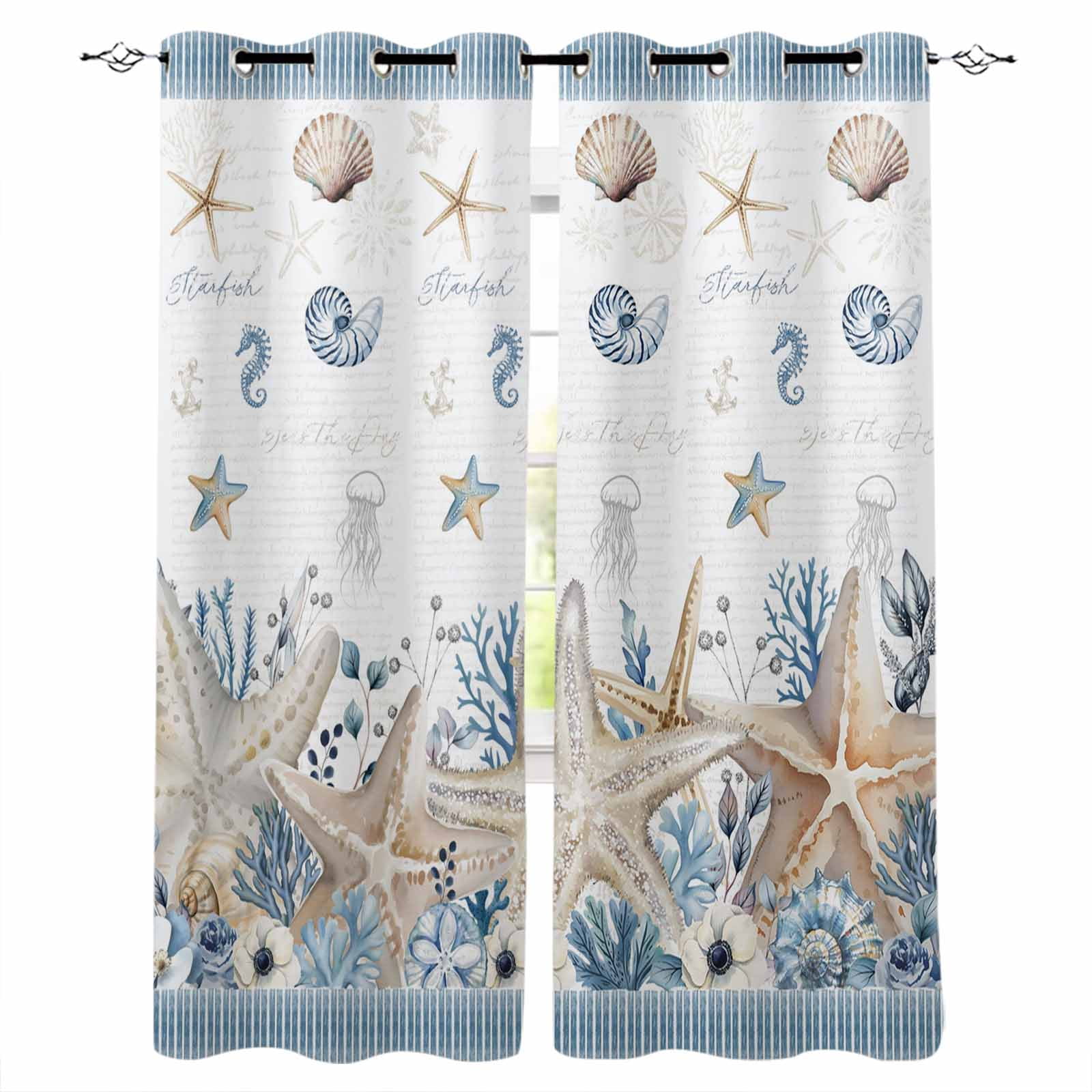 Beige Starfish Coastal Blackout Curtains for Bedroom Living Room ...