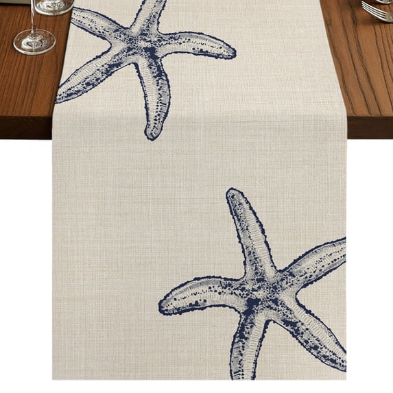 Beige Starfish Coastal Burlap Cotton Table Runner 13x72 Inches Long ...