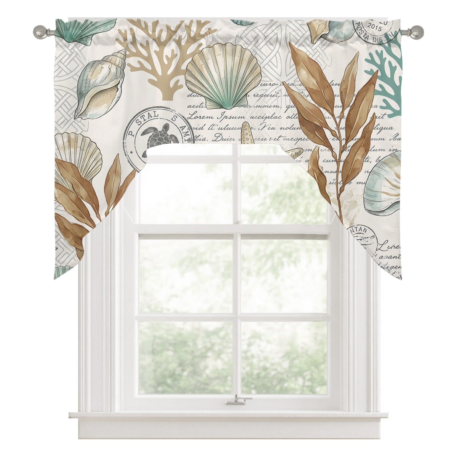 Beige Starfish Coastal Kitchen Curtains Swag Valance for Windows ...