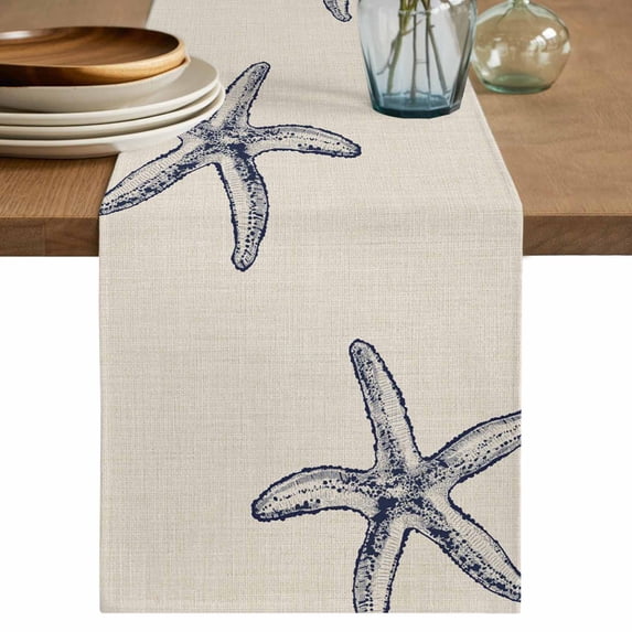 Beige Starfish Coastal Table Runner 120 Inches Long,Seaside Nautical ...