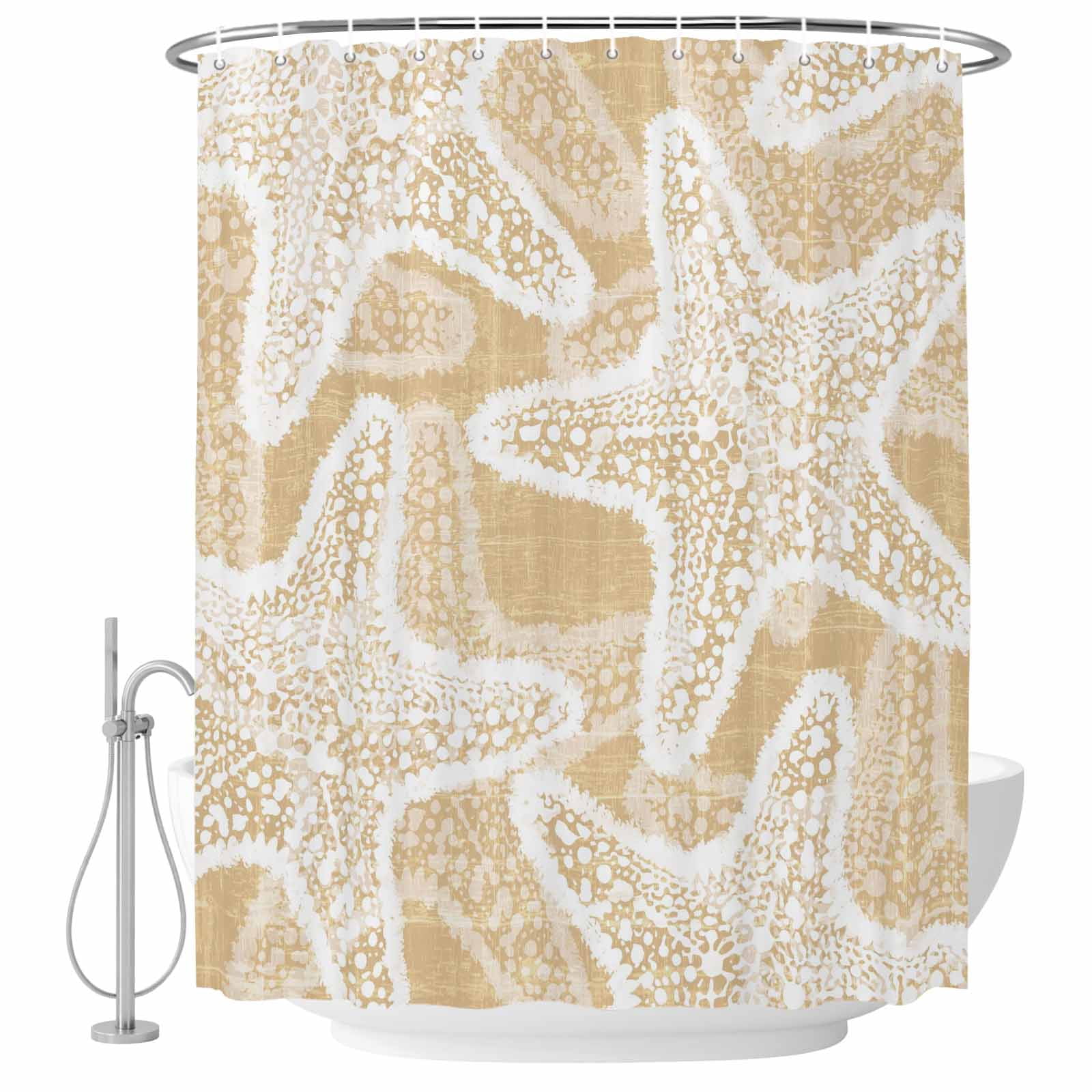 Beige Starfish Shower Curtain for Bathroom, Coastal Summer Ocean Beach ...