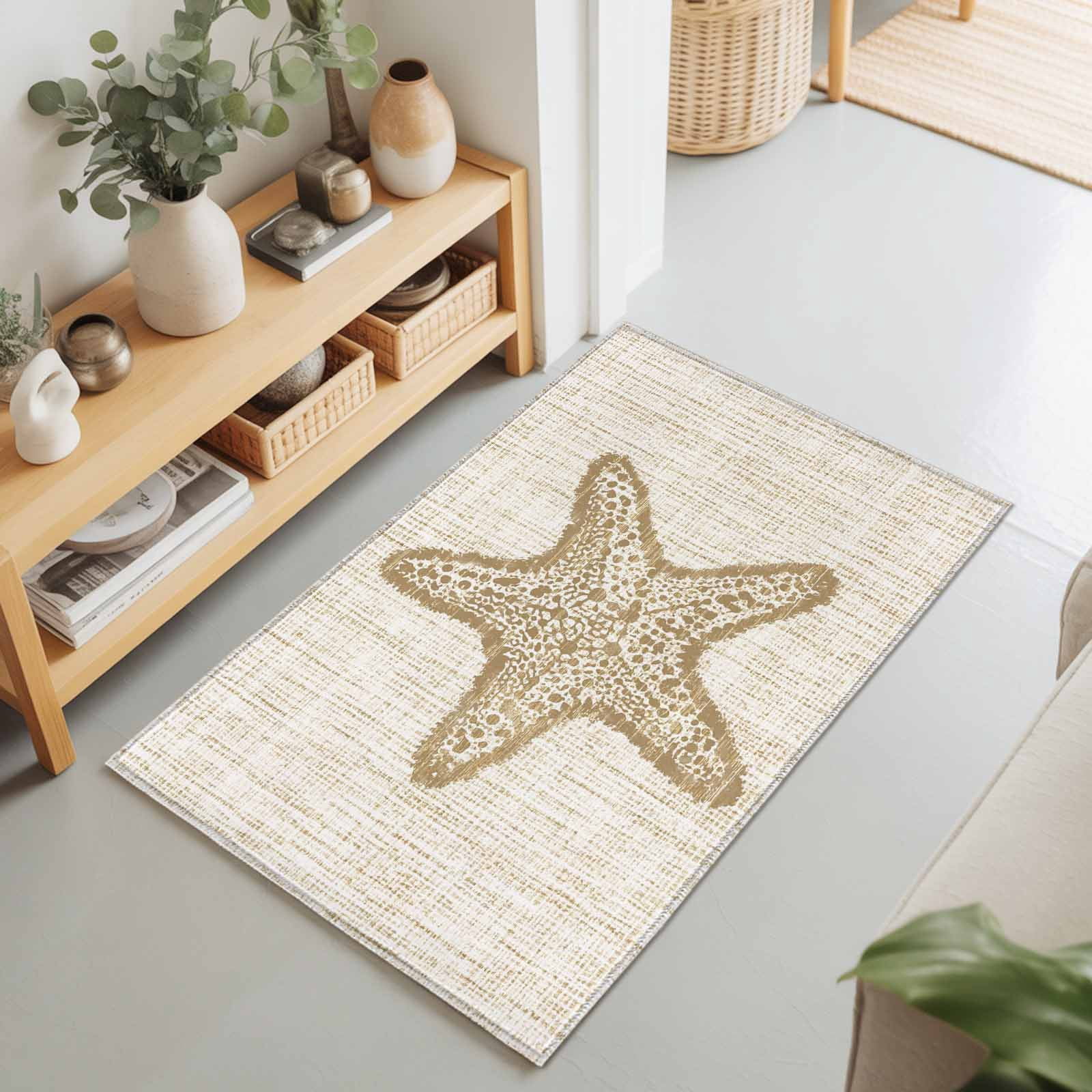 Beige Starfish Summer Ocean Rectangle Rug 2'x3' Vintage Linen Texture ...