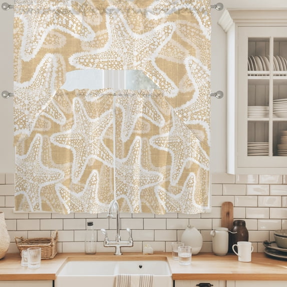 Beige Starfish Swag Curtains Valance and Tier Set, Coastal Summer Ocean ...