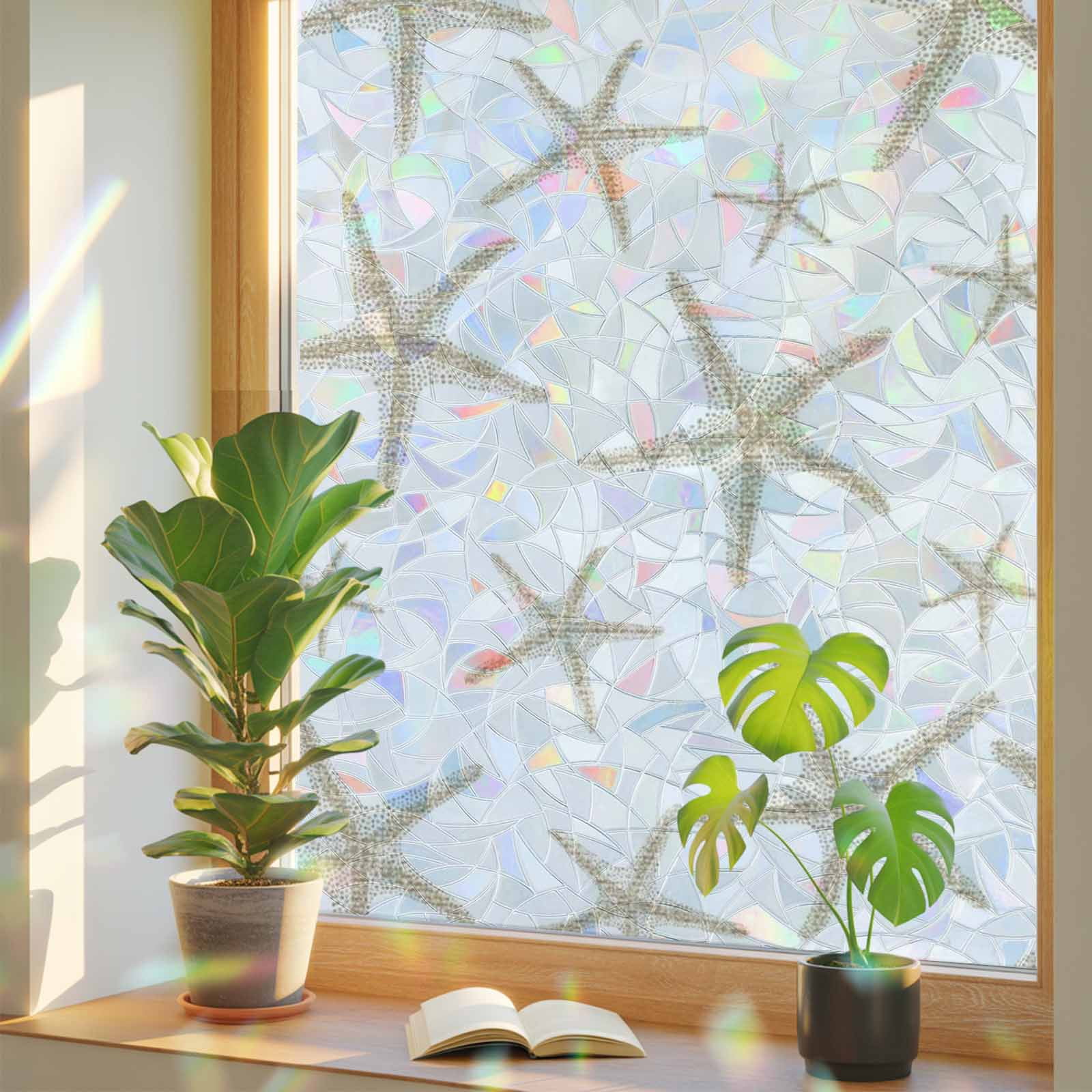 Beige Starfish Window Privacy Film, Summer Coastal Beach Nautical Ocean ...