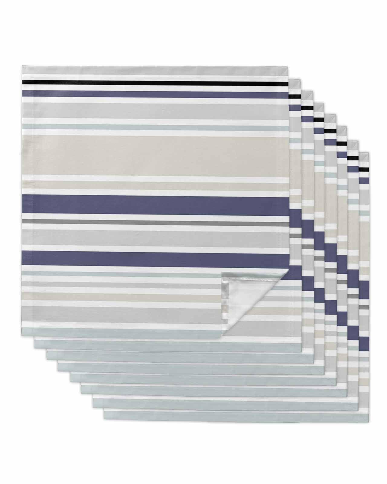 Beige Stripe Cloth Napkins Set of 8 Reusable Dinner Napkins, Modern ...