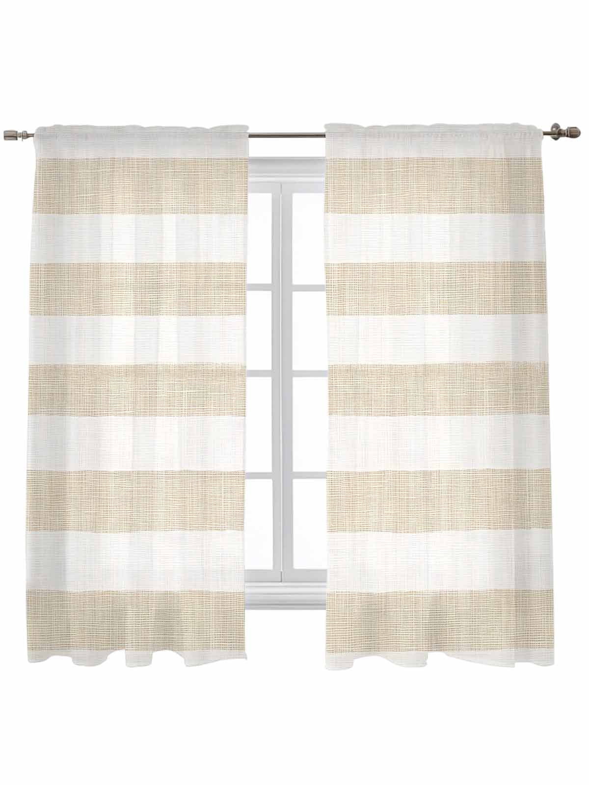 Beige Stripe Curtains 63 Inch Length, Sheer Curtains for Bedroom Living ...