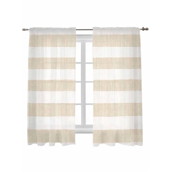 Beige Stripe Curtains 63 Inch Length, Sheer Curtains for Bedroom Living ...