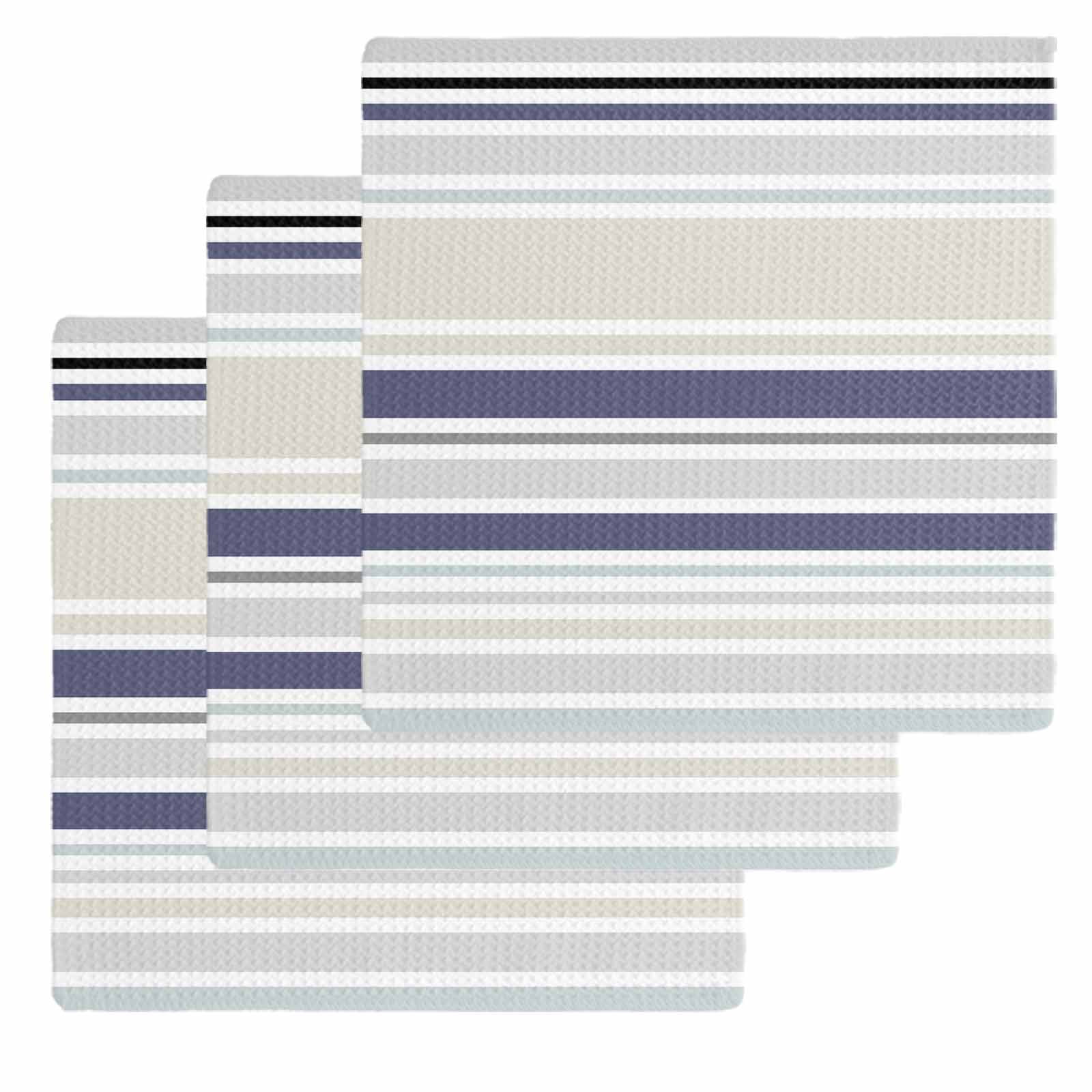 Beige Stripe Kitchen Dish Towels for Drying Dishes Set of 3, Modern ...