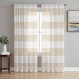 Beige Stripe Semi Sheer Curtains 96 Inch Length 2 Panels Set, Vintage ...